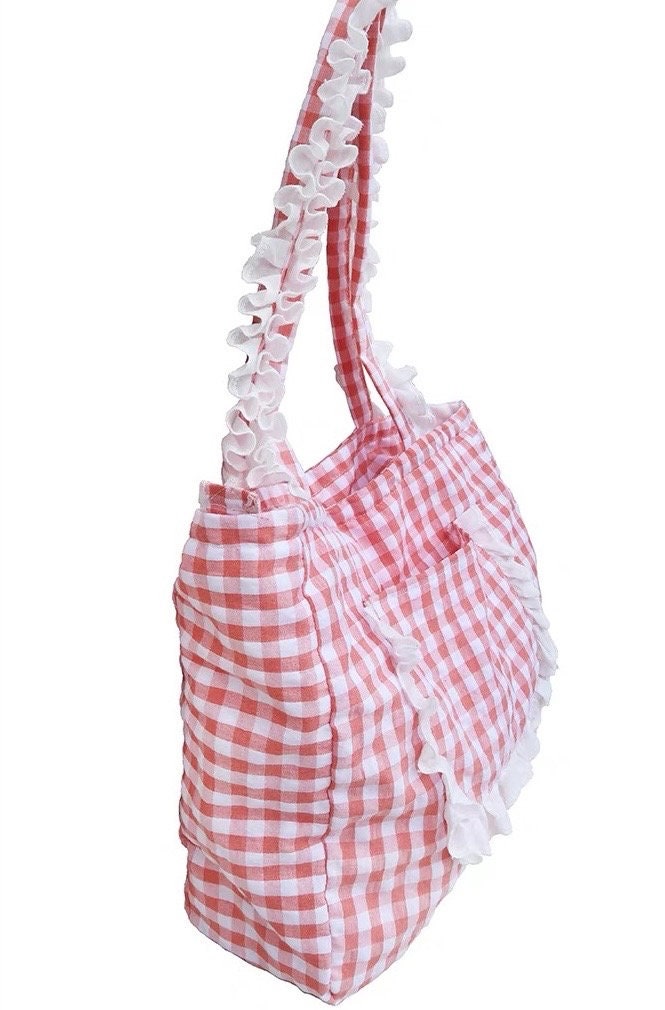 Gingham Shoulder Bag With Bow & Ribbon Decor Bow Bag - Etsy