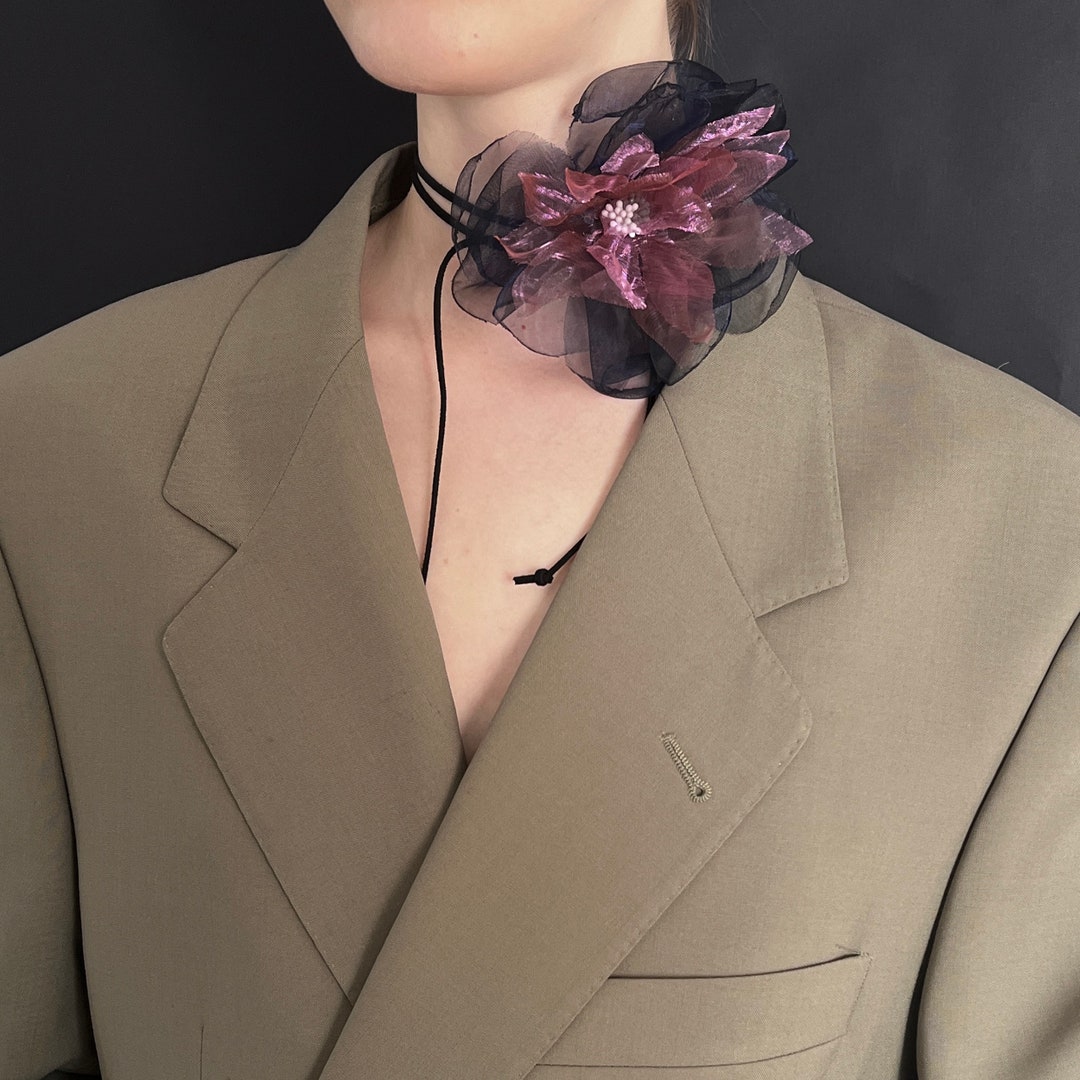 Elegant Handmade Flower Rose Choker Necklace Oversized Flower - Etsy