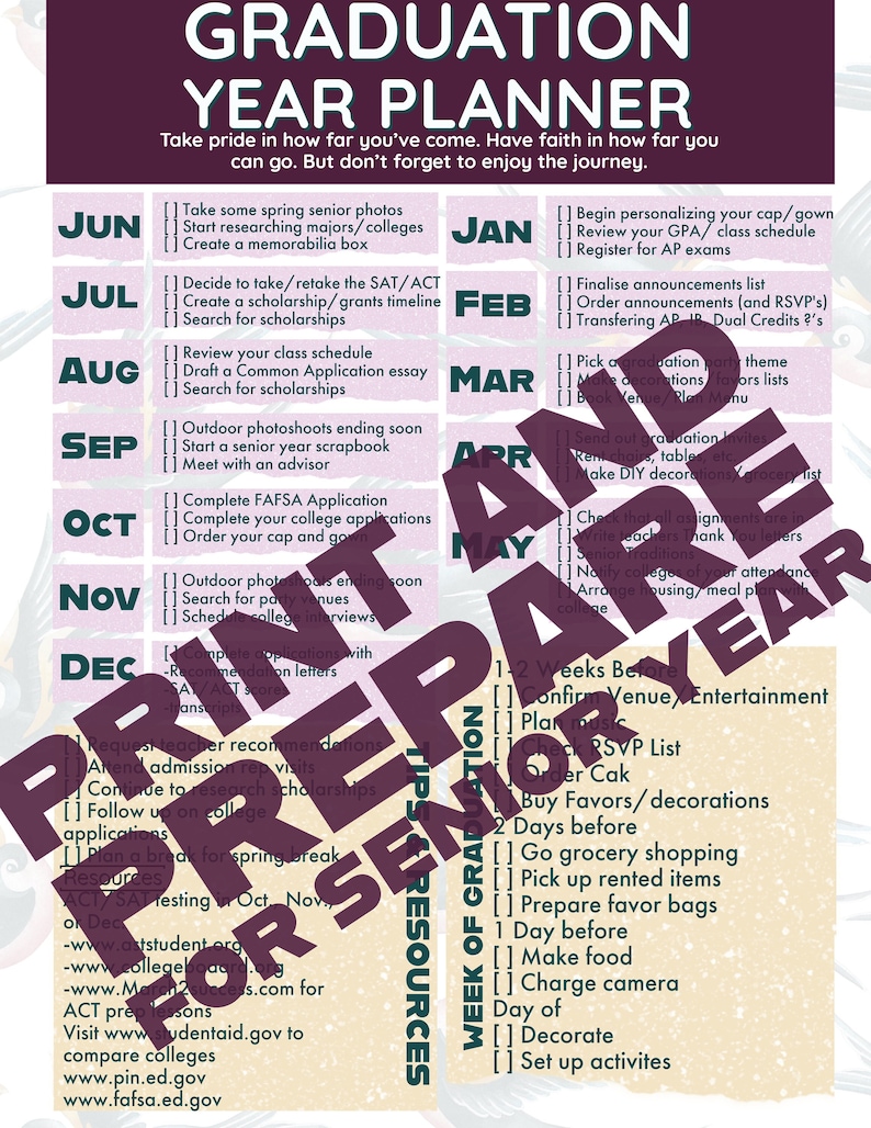 Print and Prepare for College: A High School Seniors Checklist - Etsy