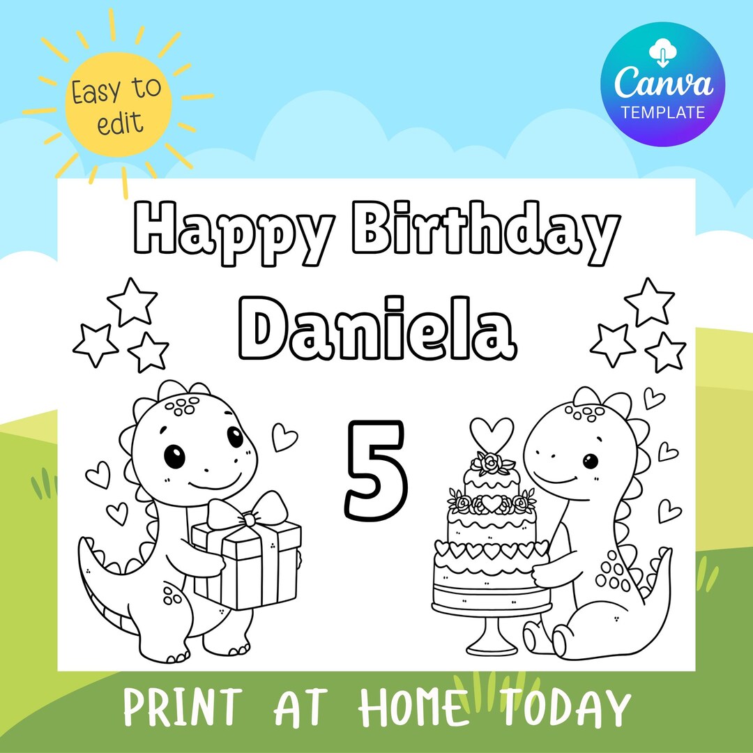 Editable Dinosaur Birthday Coloring Page – Dinosaur Party Favor ...