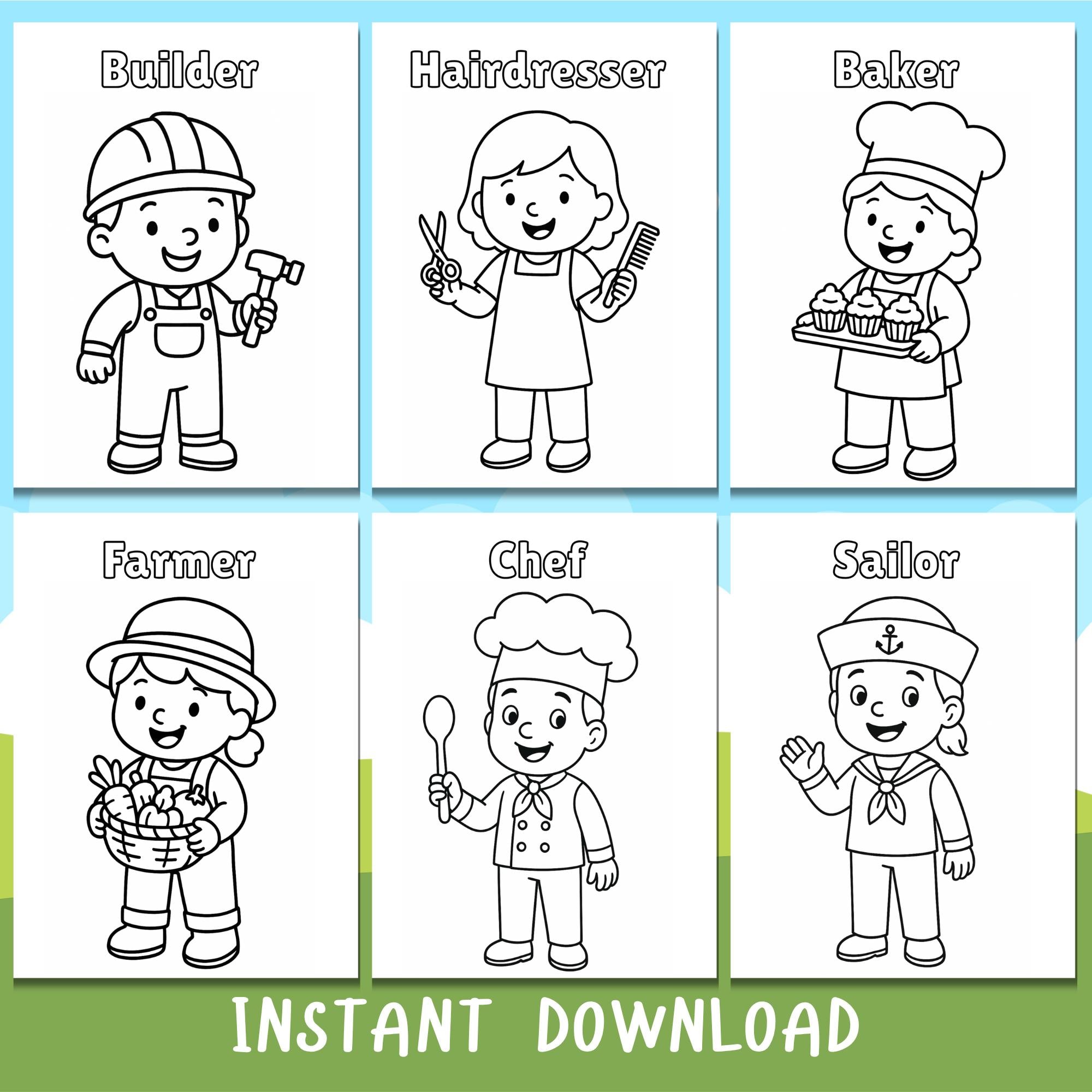 Occupations Coloring Pages for Kids, Toddler Printable Activity Pack ...