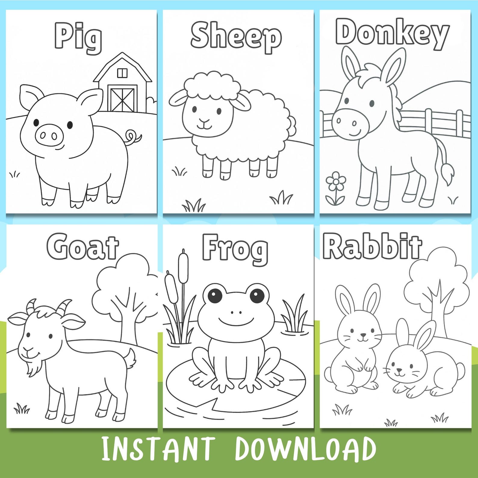 Farm Animal Coloring Pages for Kids – Toddler Coloring Sheets, Farm ...