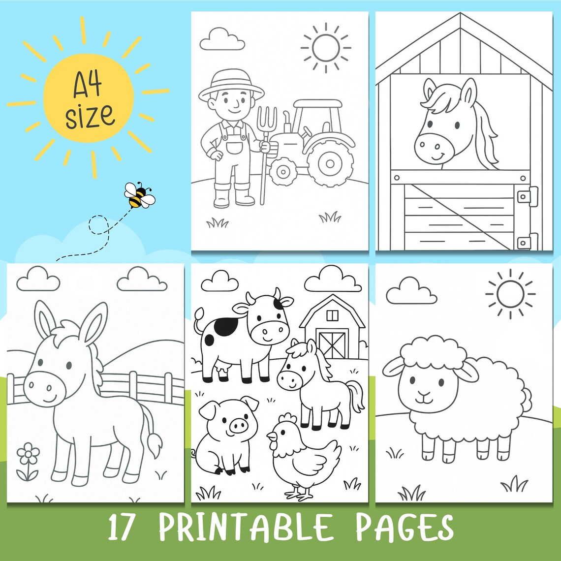 Farm Animal Coloring Pages for Kids – Toddler Coloring Sheets, Farm ...