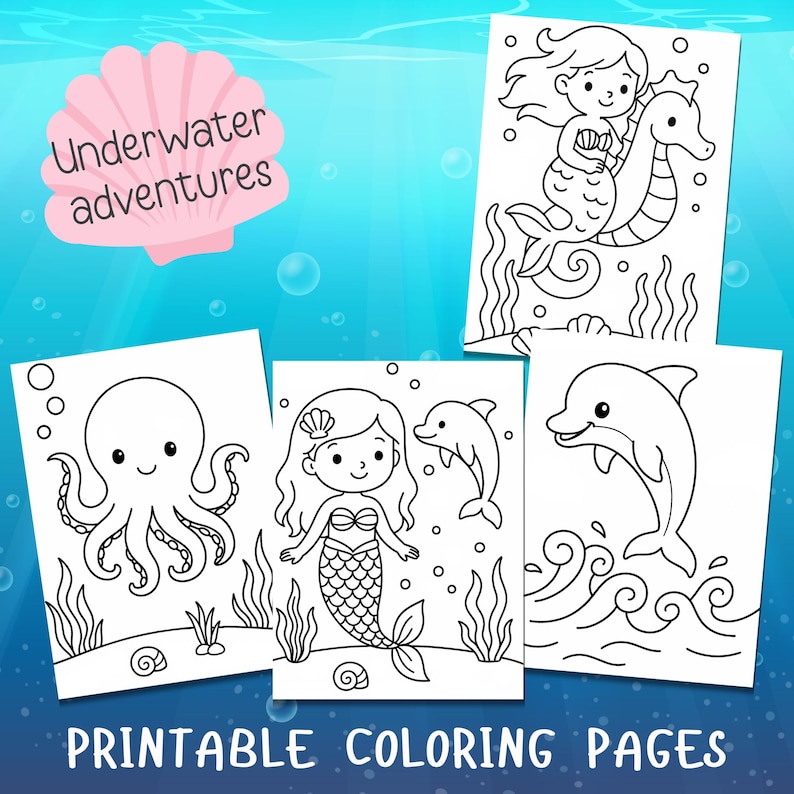 Underwater Adventure Coloring Pages for Kids – Toddler Coloring Sheets ...