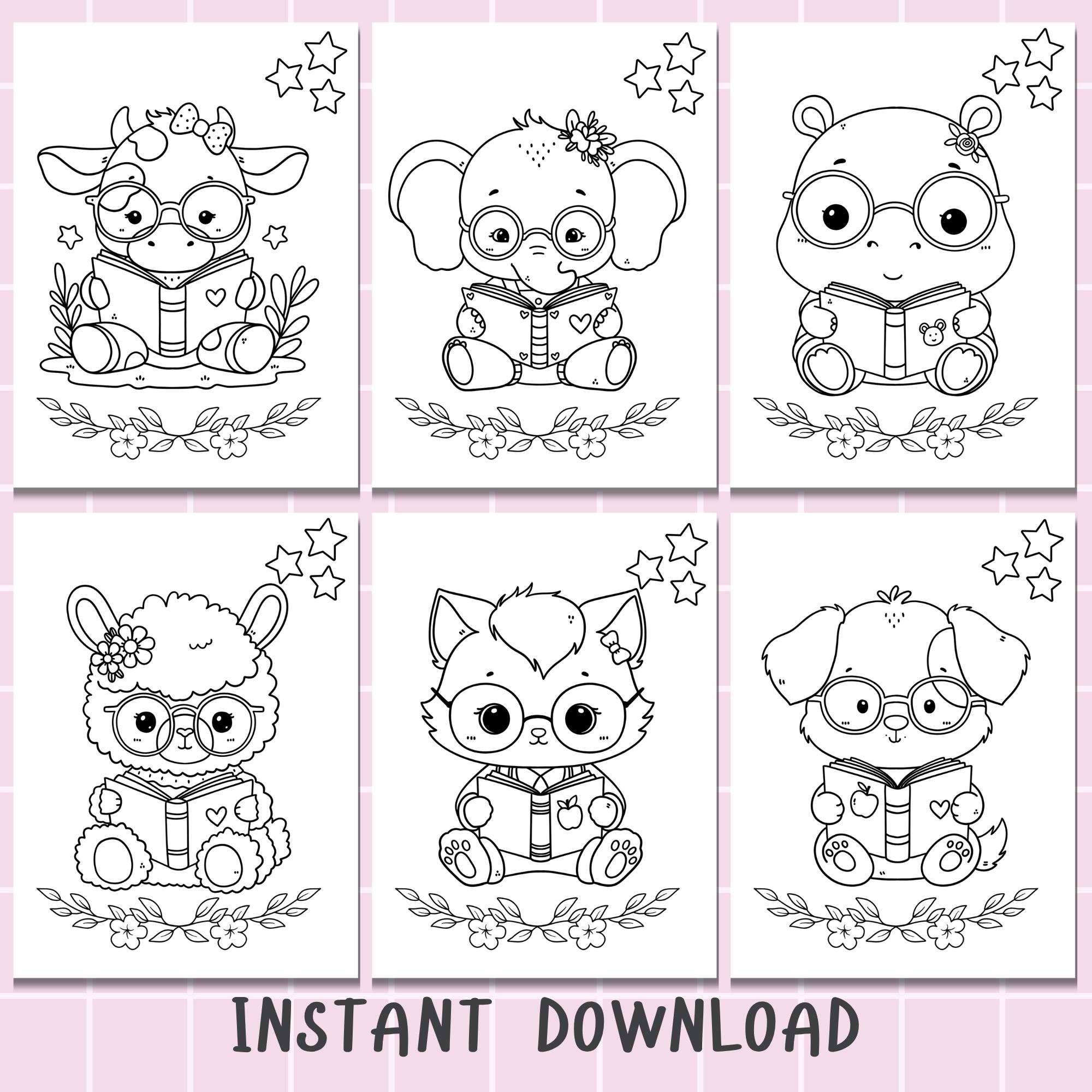 Cute Animals Reading Coloring Pages – Toddler Coloring Activity ...
