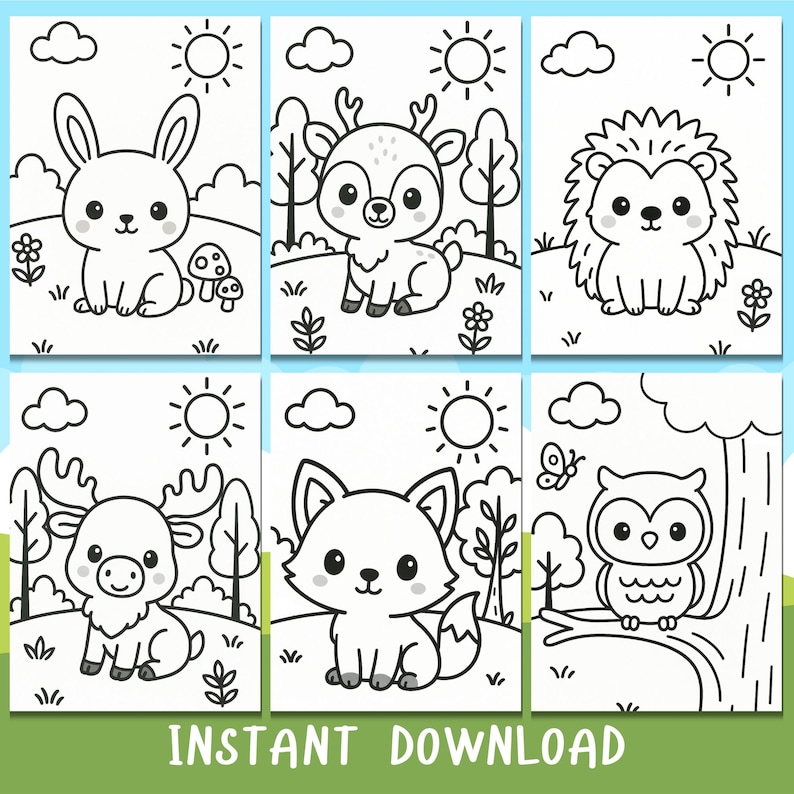 Woodland Animal Coloring Pages for Kids – Toddler Coloring Sheets ...