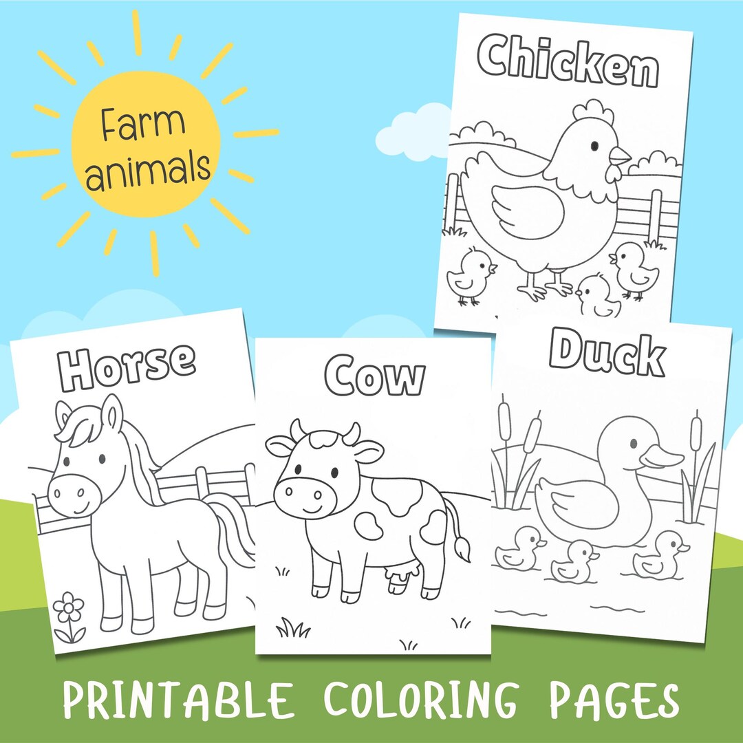 Farm Animal Coloring Pages for Kids – Toddler Coloring Sheets, Farm ...