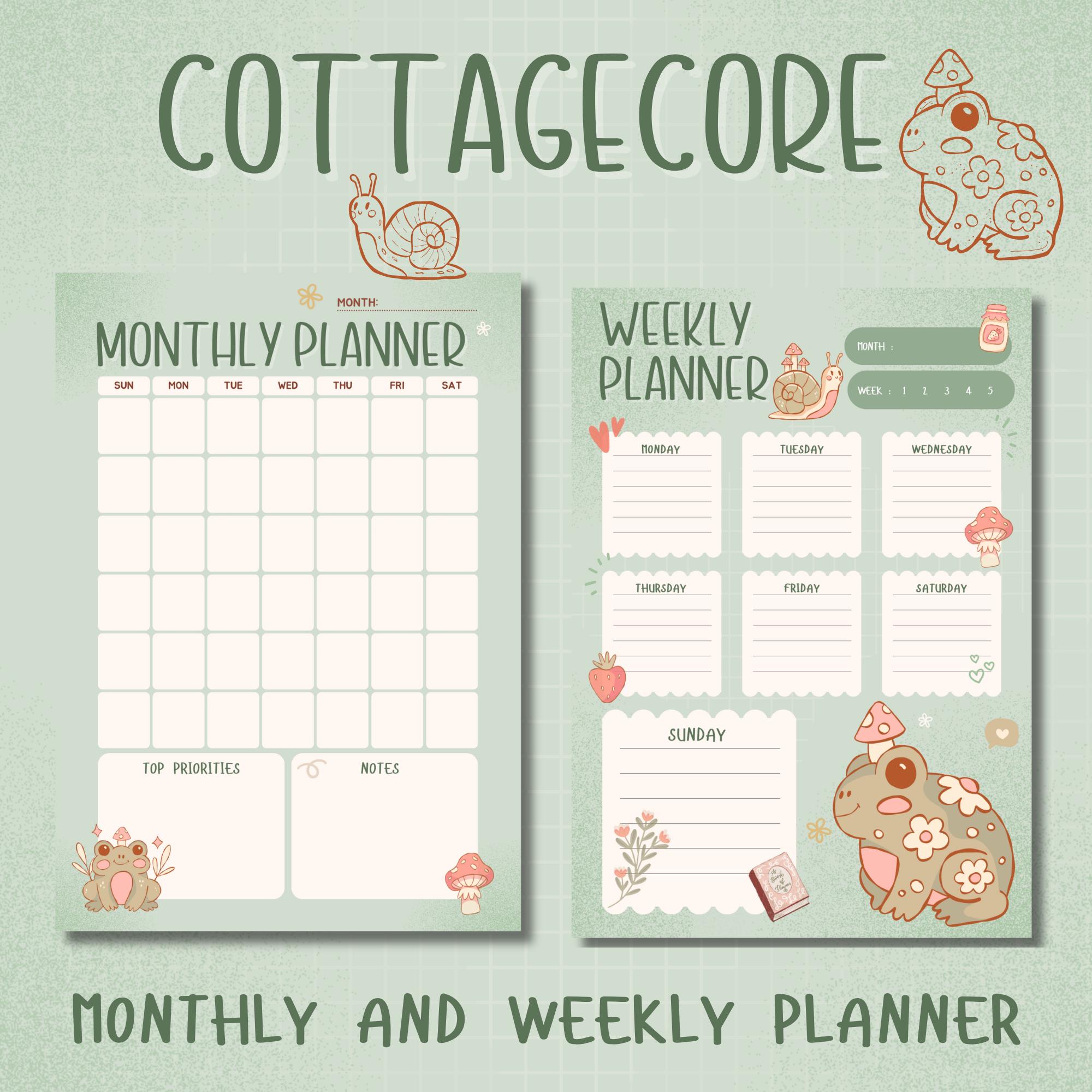 Printable Cottagecore Planner Set | Cute Frog & Snail Aesthetic | Daily ...