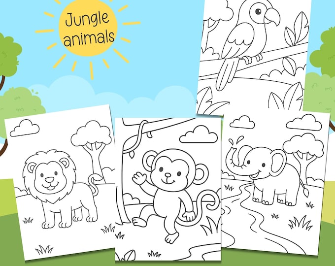 Jungle Animal Coloring Pages for Kids – Toddler Coloring Sheets, Jungle ...