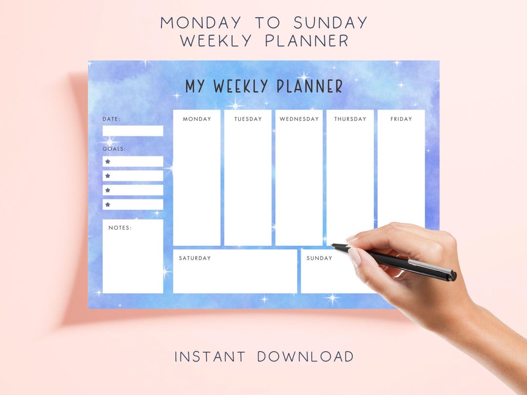 Pastel Galaxy Weekly Planner Printable, Cute Weekly Schedule, Monday to ...