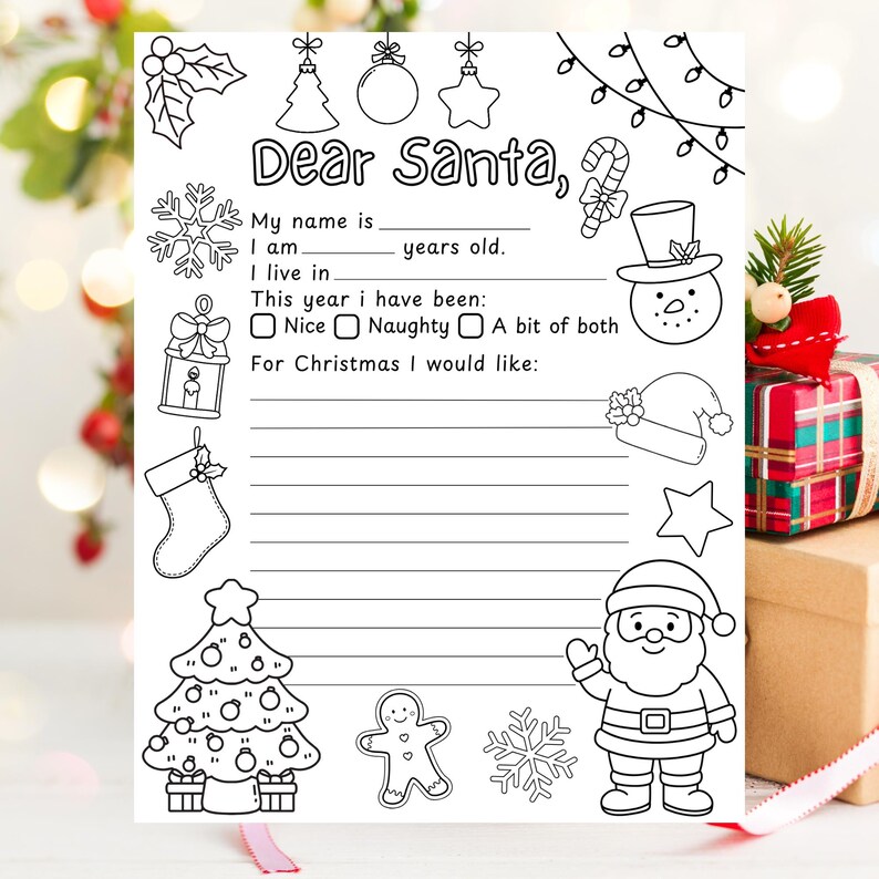 Letter to Santa Coloring Page for Kids, Printable Dear Santa Template ...