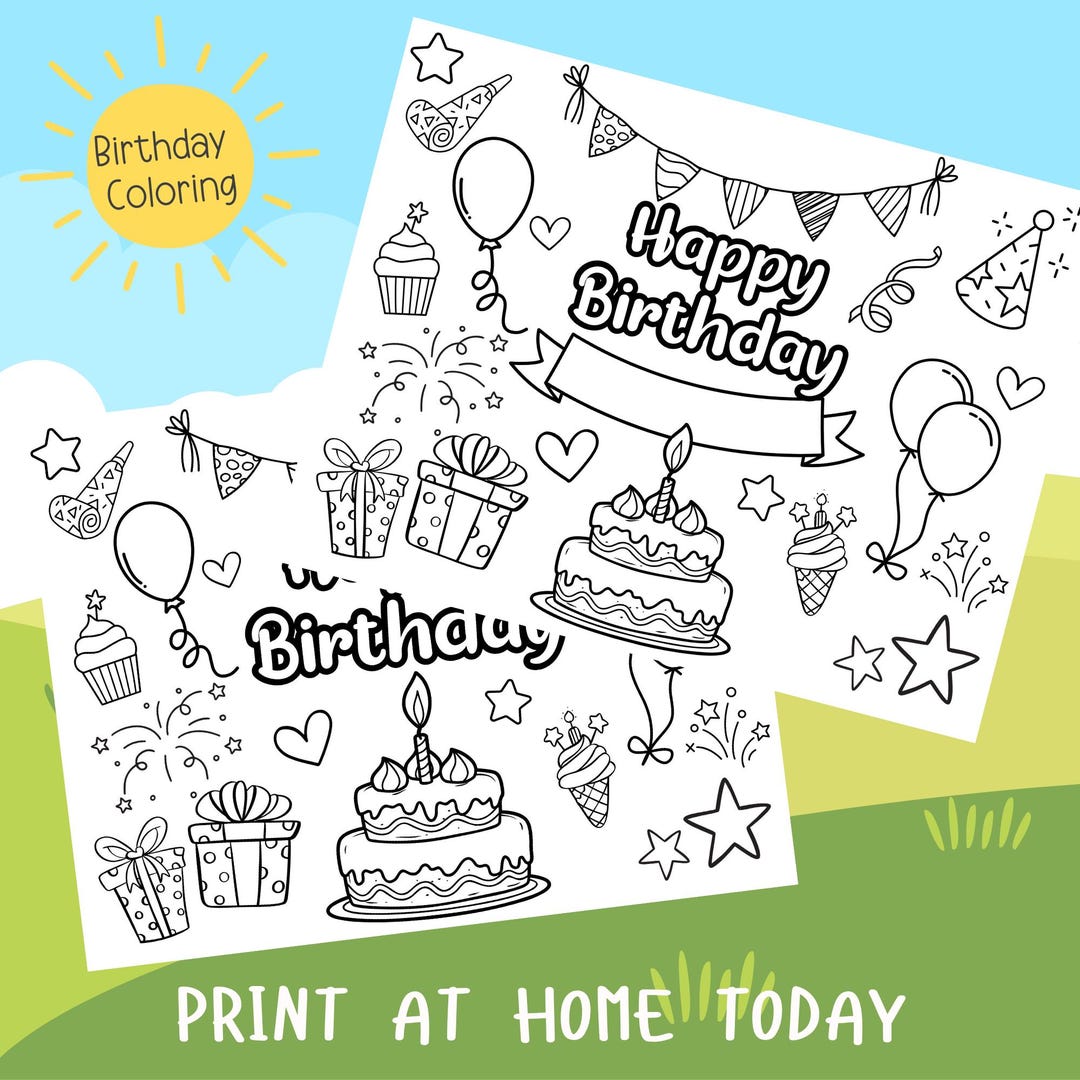 Happy Birthday Coloring Page Printable – Kids Party Activity Sheets ...