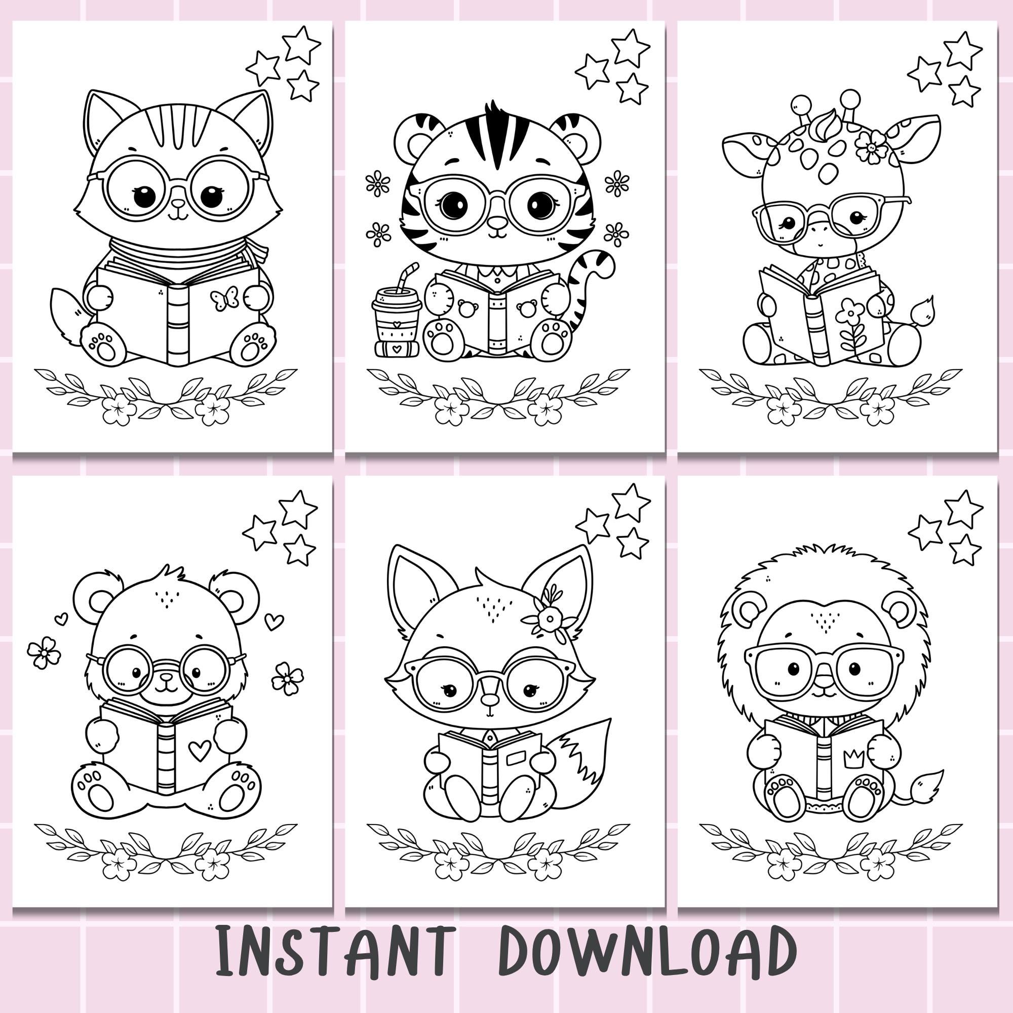 Cute Animals Reading Coloring Pages – Toddler Coloring Activity ...