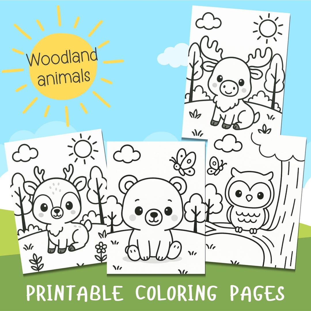 Woodland Animal Coloring Pages for Kids – Toddler Coloring Sheets ...