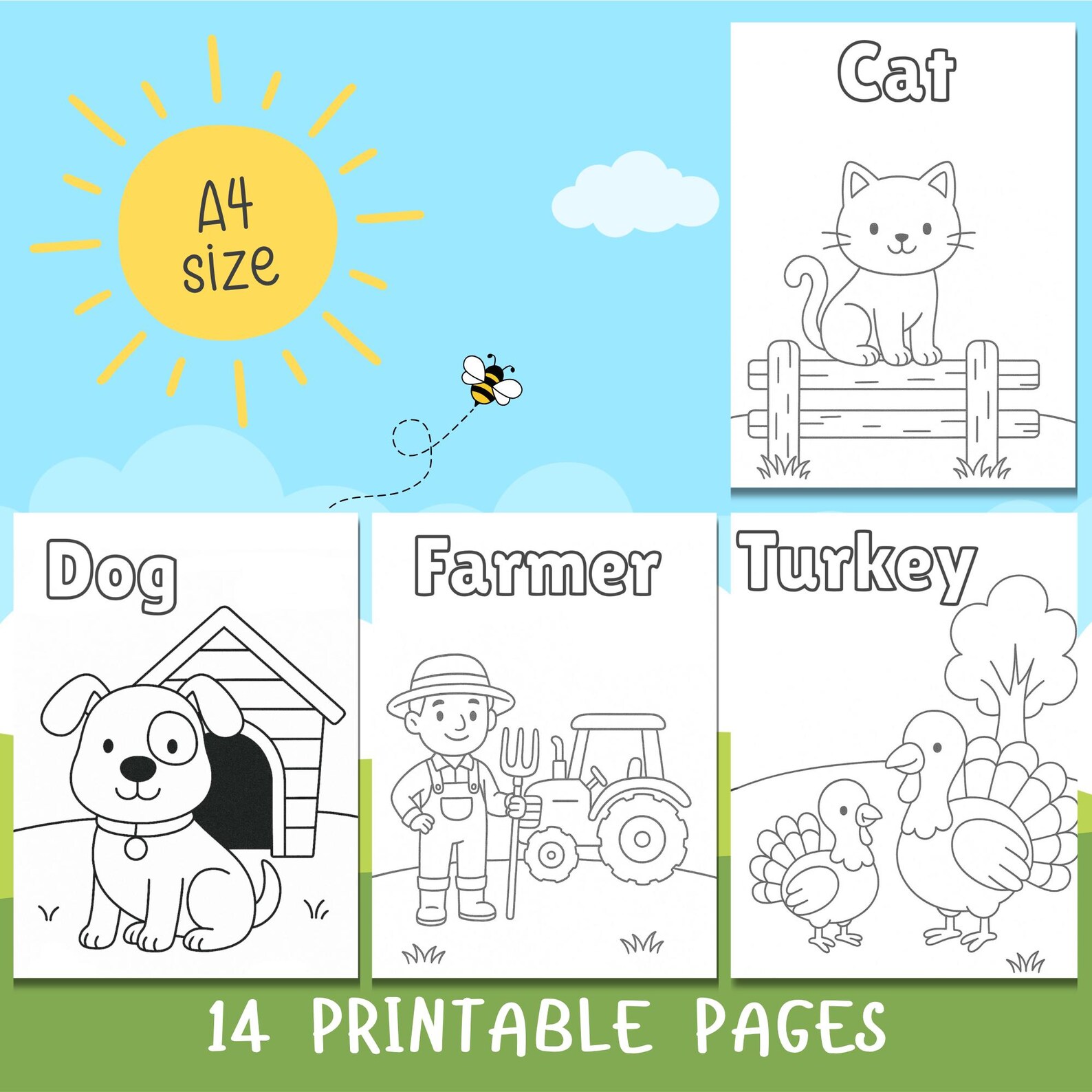 Farm Animal Coloring Pages for Kids – Toddler Coloring Sheets, Farm ...