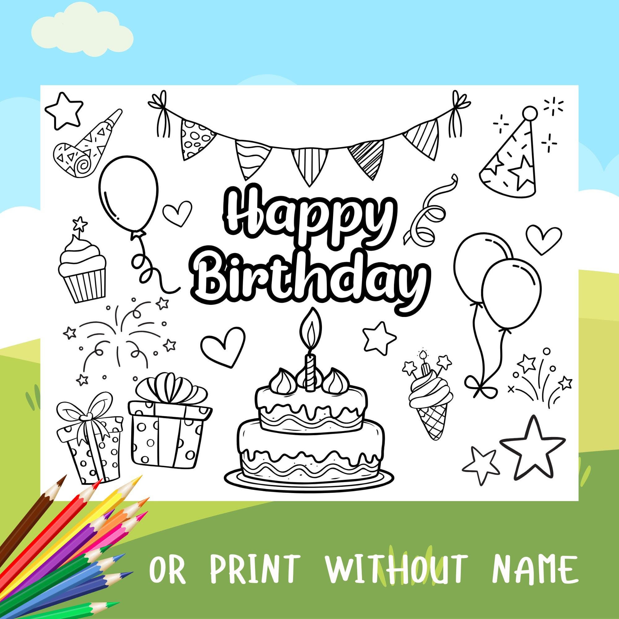 Happy Birthday Coloring Page Printable – Kids Party Activity Sheets ...