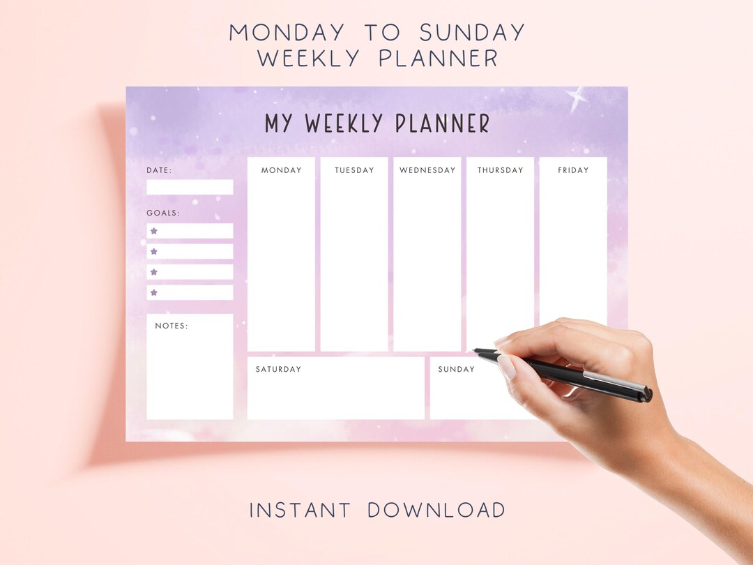 Pastel Galaxy Weekly Planner Printable, Cute Weekly Schedule, Monday to ...