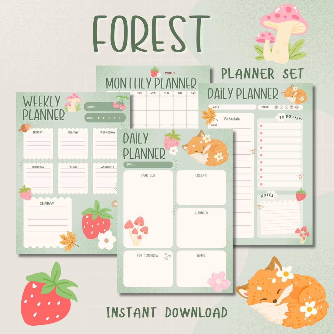 Printable Cottagecore Forest Planner Set | Cute Fox & Mushroom ...