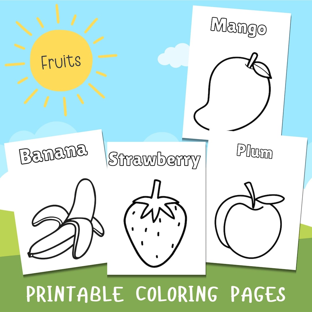 Fruit Coloring Pages for Kids, Toddler Printable Coloring, Easy Fruit ...