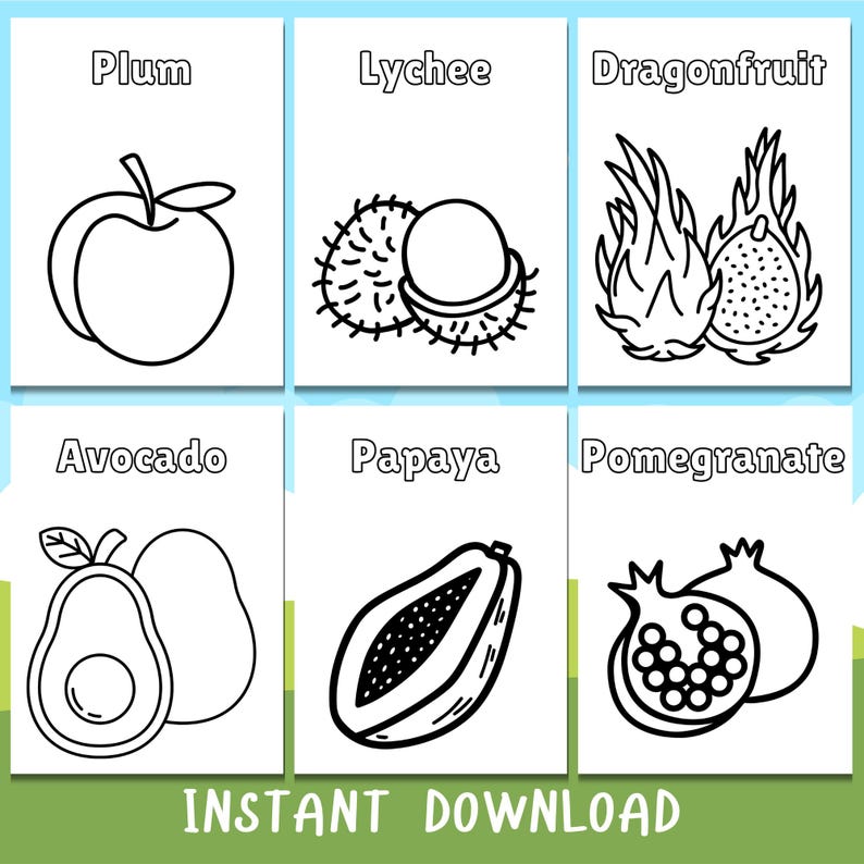 Fruit Coloring Pages for Kids, Toddler Printable Coloring, Easy Fruit ...