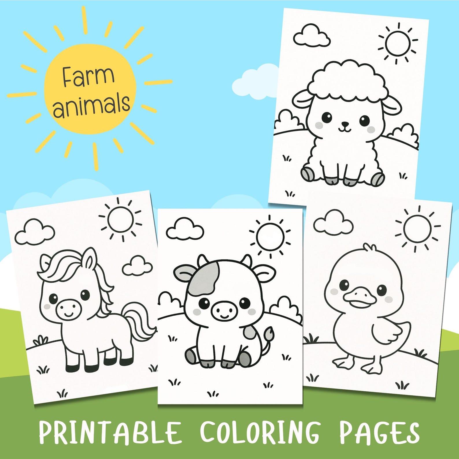 Cute Farm Animal Coloring Pages for Kids – Toddler Coloring Sheets ...