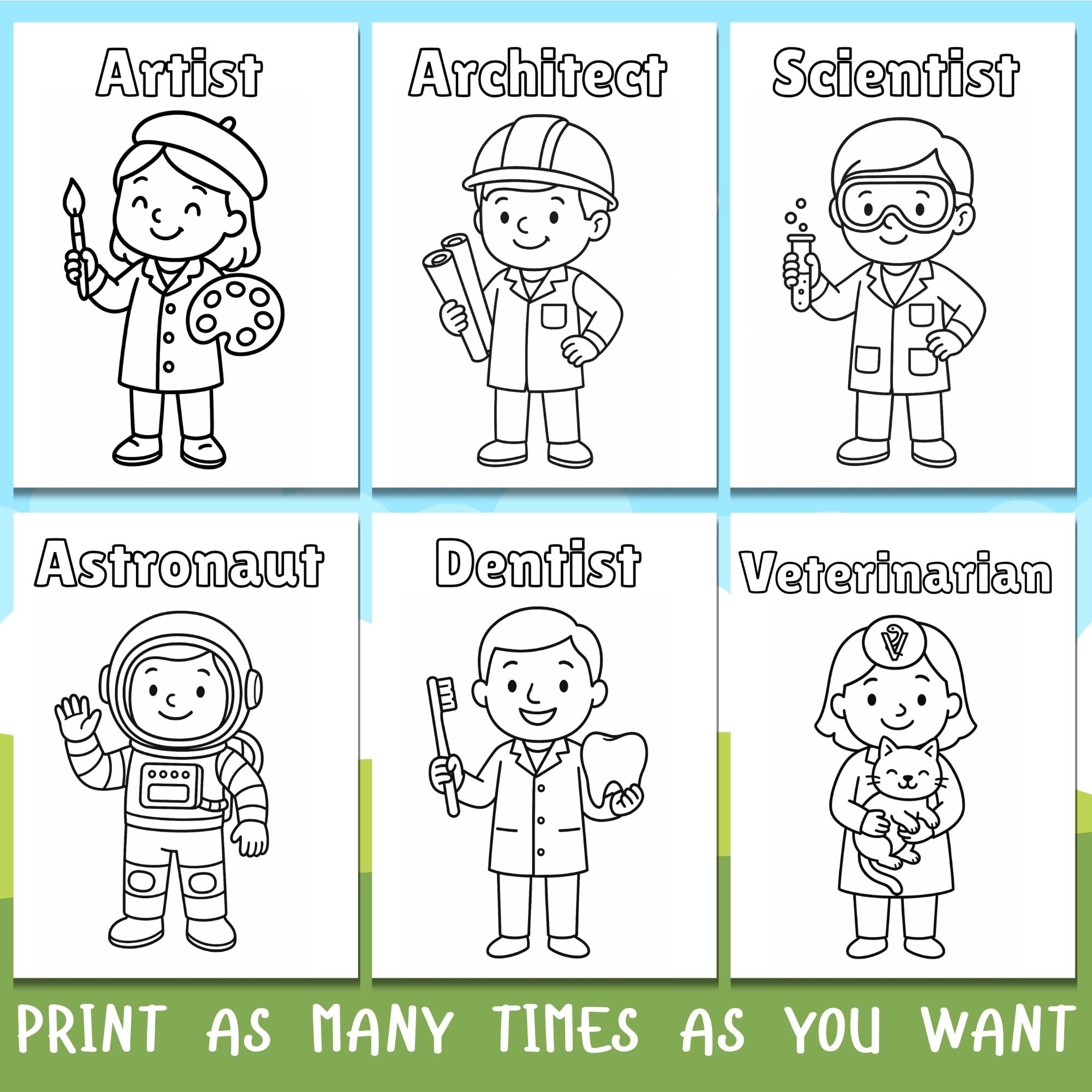 Occupations Coloring Pages for Kids, Toddler Printable Activity Pack ...