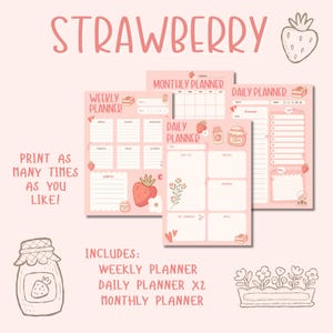 Printable Strawberry Cottagecore Planner Set | Cute Strawberry ...