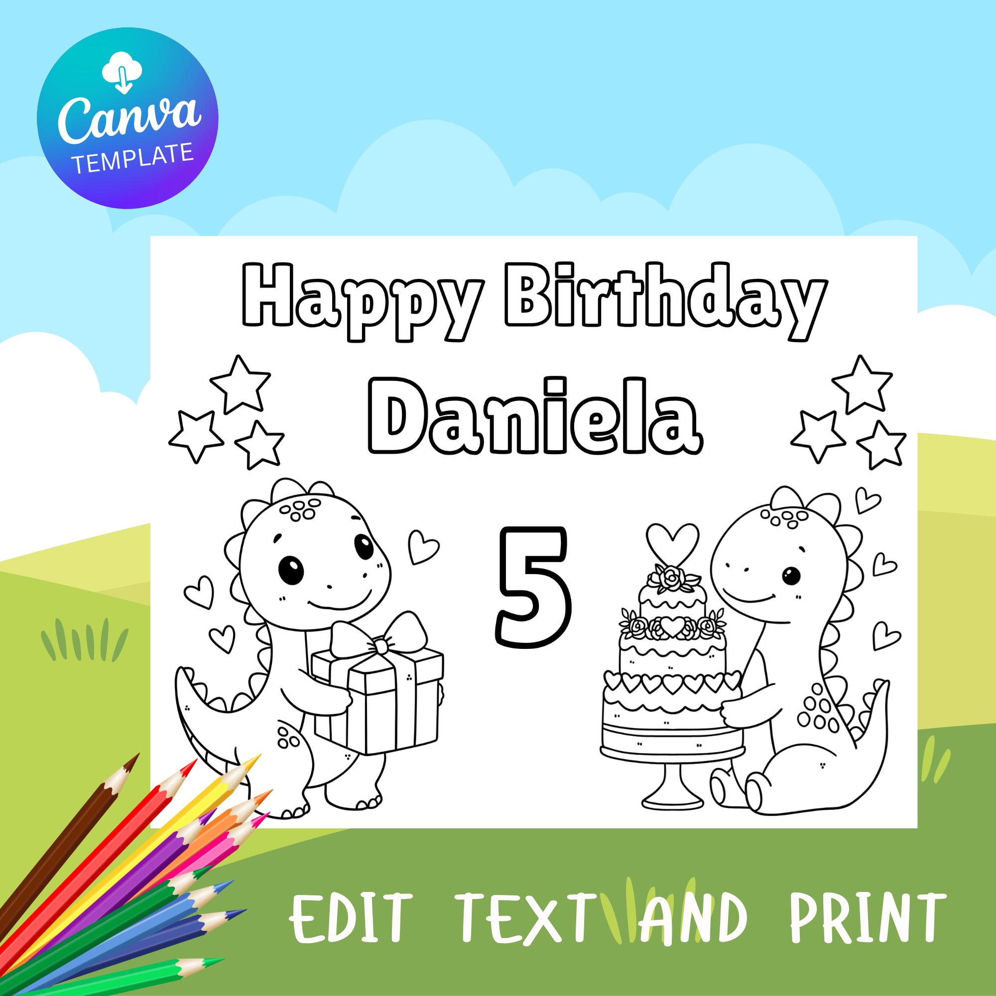 Editable Dinosaur Birthday Coloring Page – Dinosaur Party Favor ...