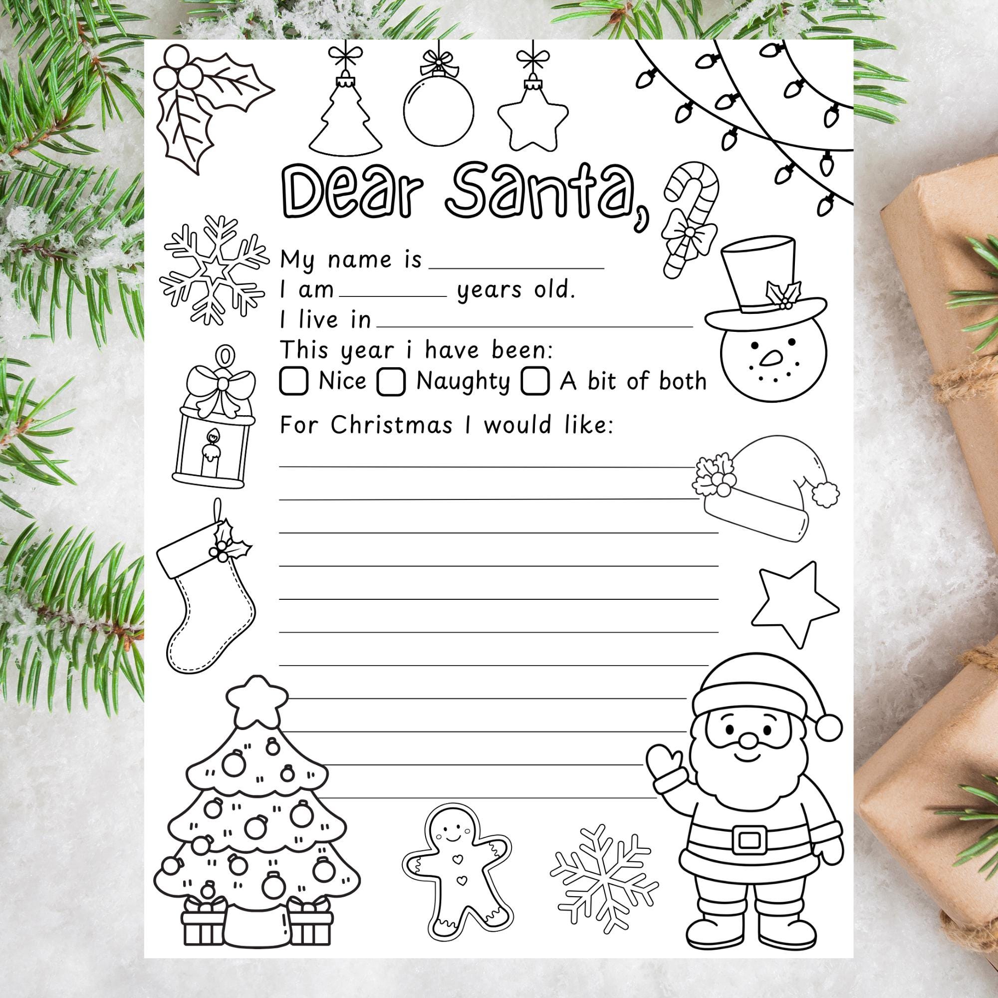 Letter to Santa Coloring Page for Kids, Printable Dear Santa Template ...