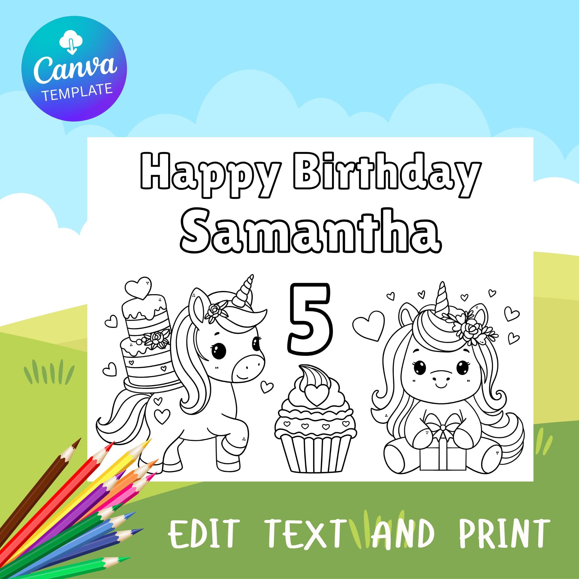Editable Unicorn Birthday Coloring Page – Unicorn Party Favor, Unicorn ...