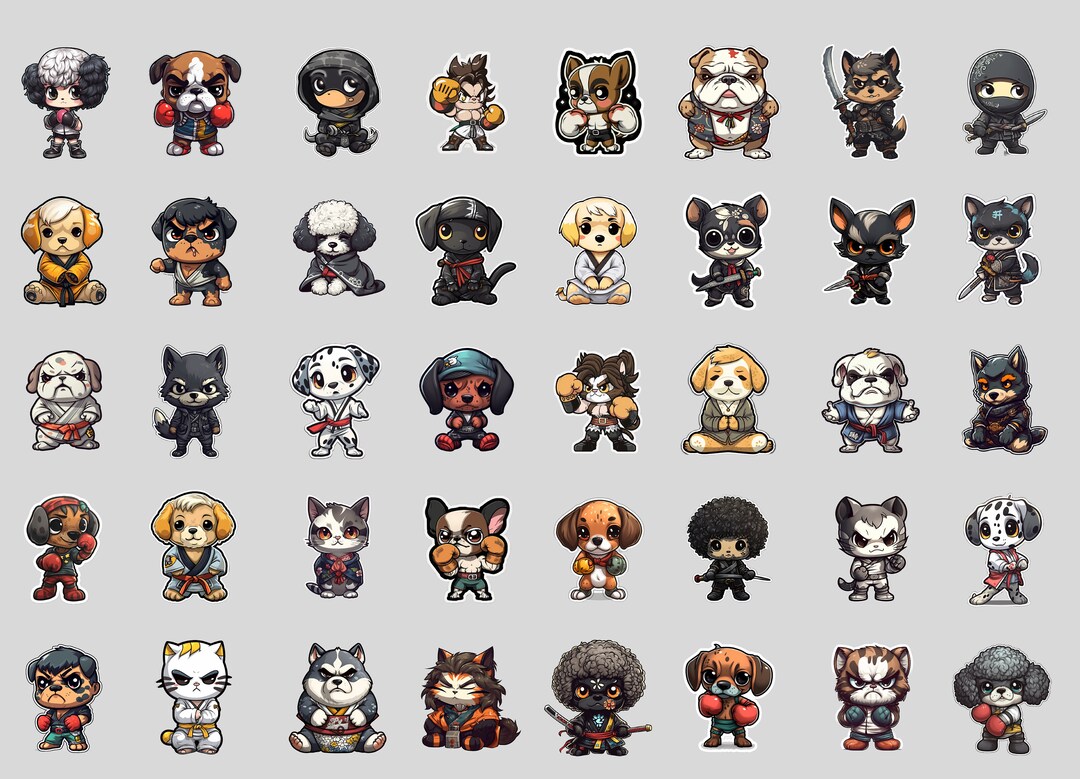 40 Pet Stickers, Printable Downloads, Fight Cloth, Animal Clipart, Png ...