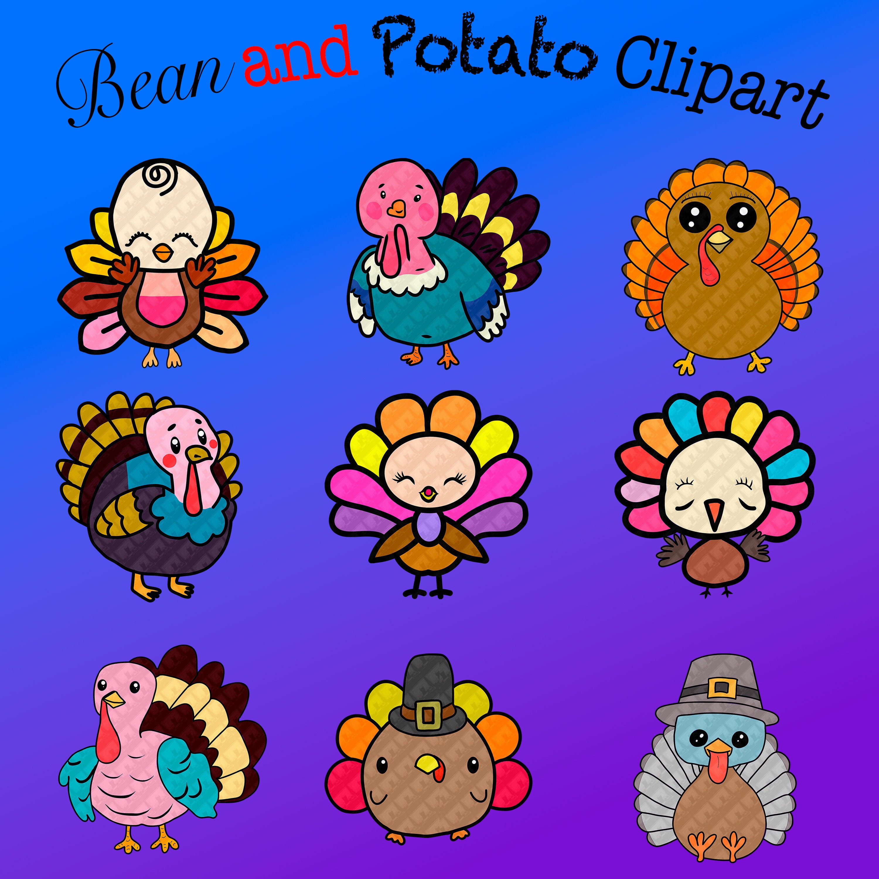 Chibi Kawaii Clipart, Turkey Clipart, Cute, Happy, Png AND Svg Bundle ...