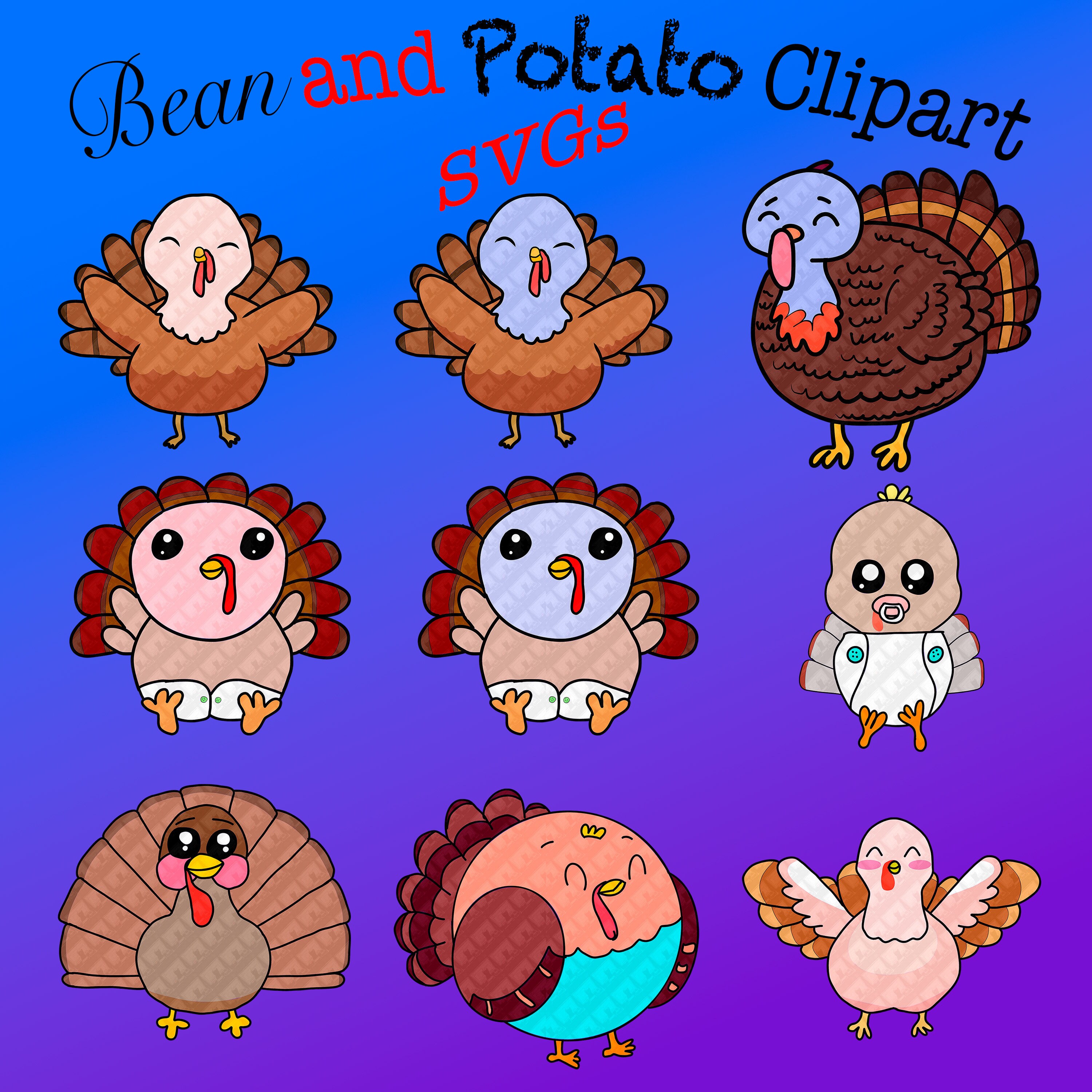 Chibi Kawaii Clipart, Turkey Clipart, Cute, Happy, Png AND Svg Bundle ...