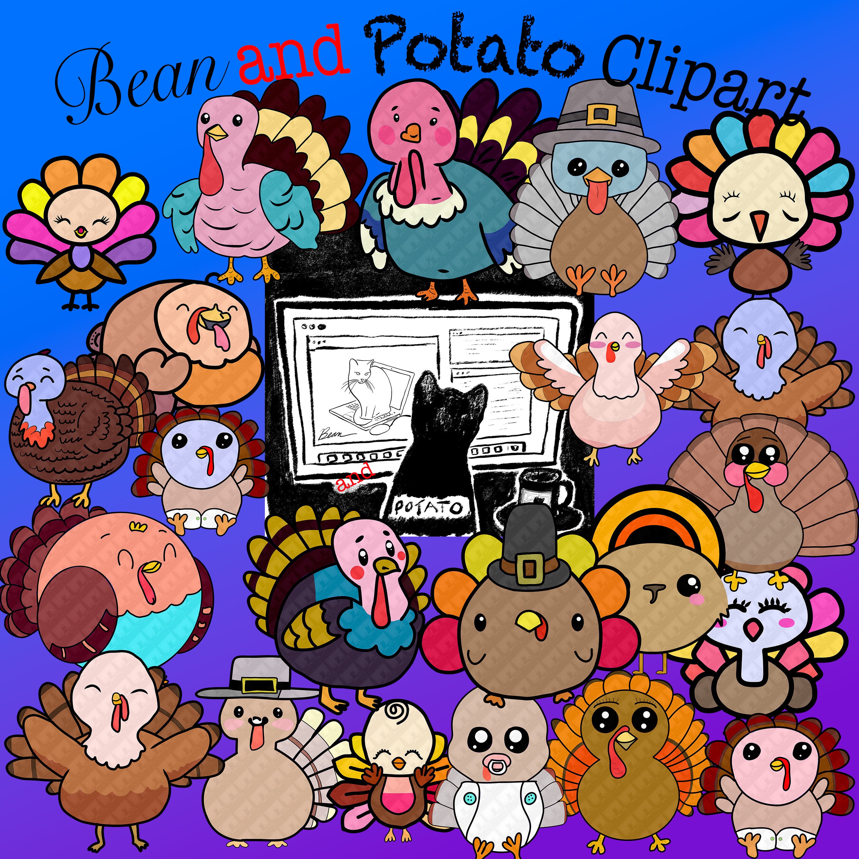 Chibi Kawaii Clipart, Turkey Clipart, Cute, Happy, Png AND Svg Bundle ...