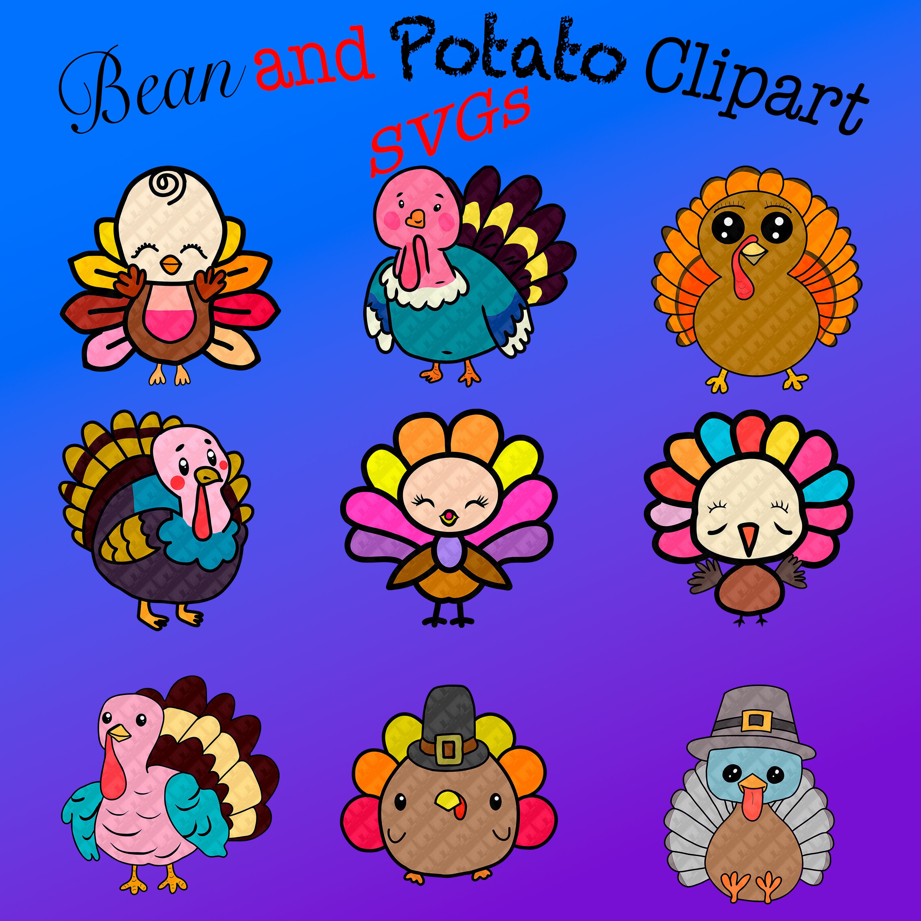 Chibi Kawaii Clipart, Turkey Clipart, Cute, Happy, Png AND Svg Bundle ...