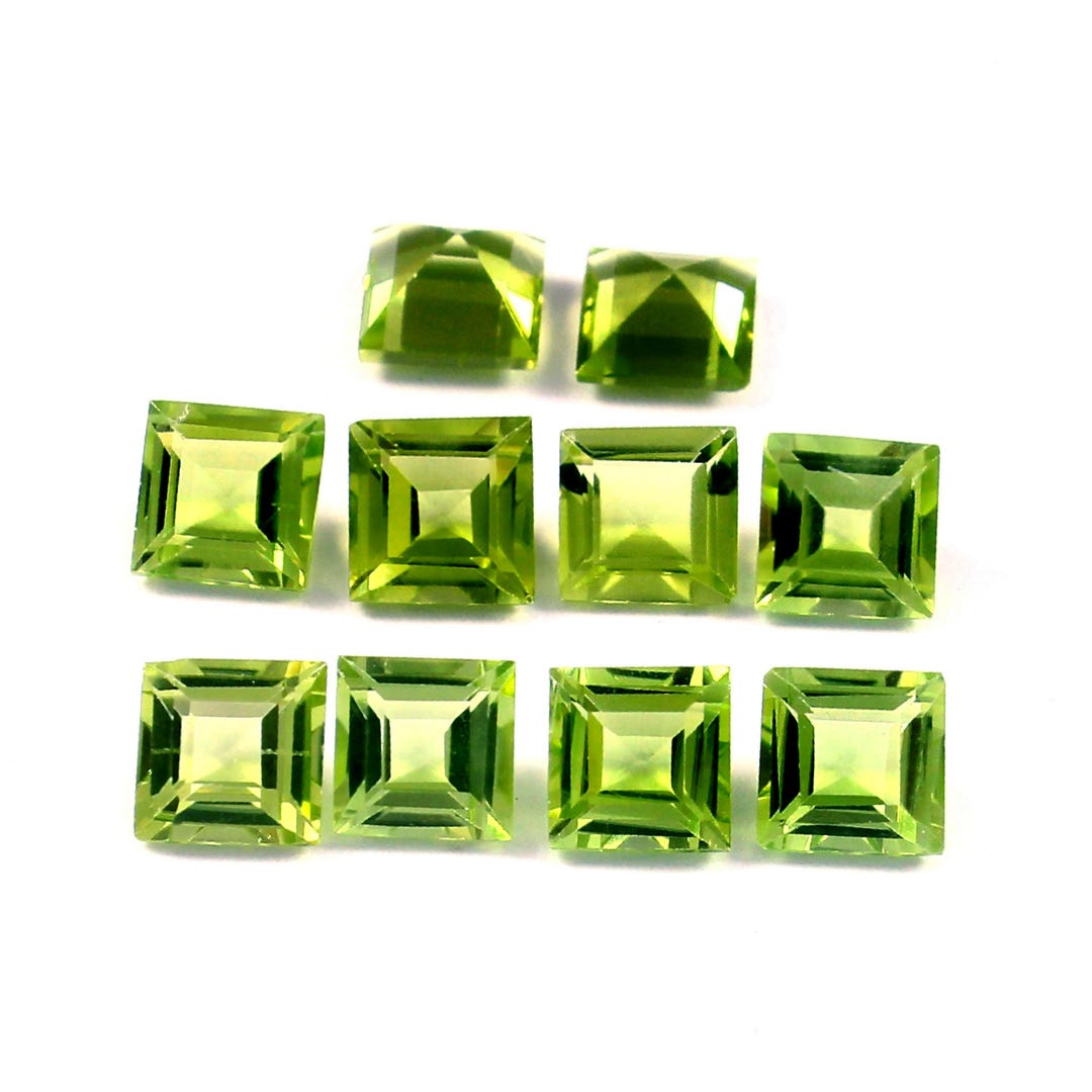 AAA Natural Peridot Gemstone: Square Faceted Cut, Olive Green (2MM-12MM ...