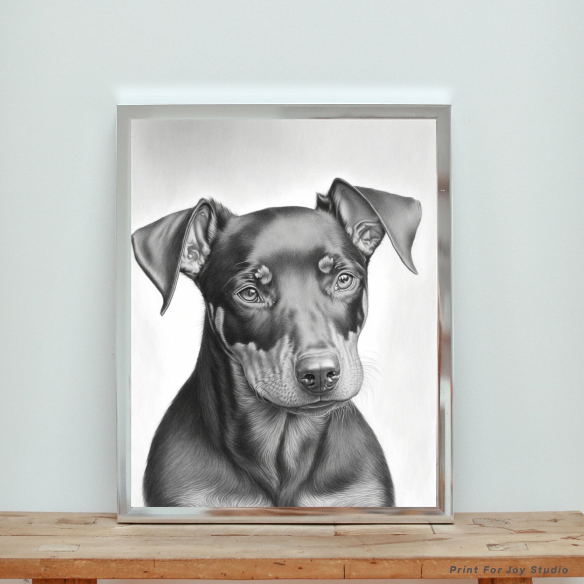 Cute Doberman Puppy Pencil Drawing. Printable Download, Doberman ...
