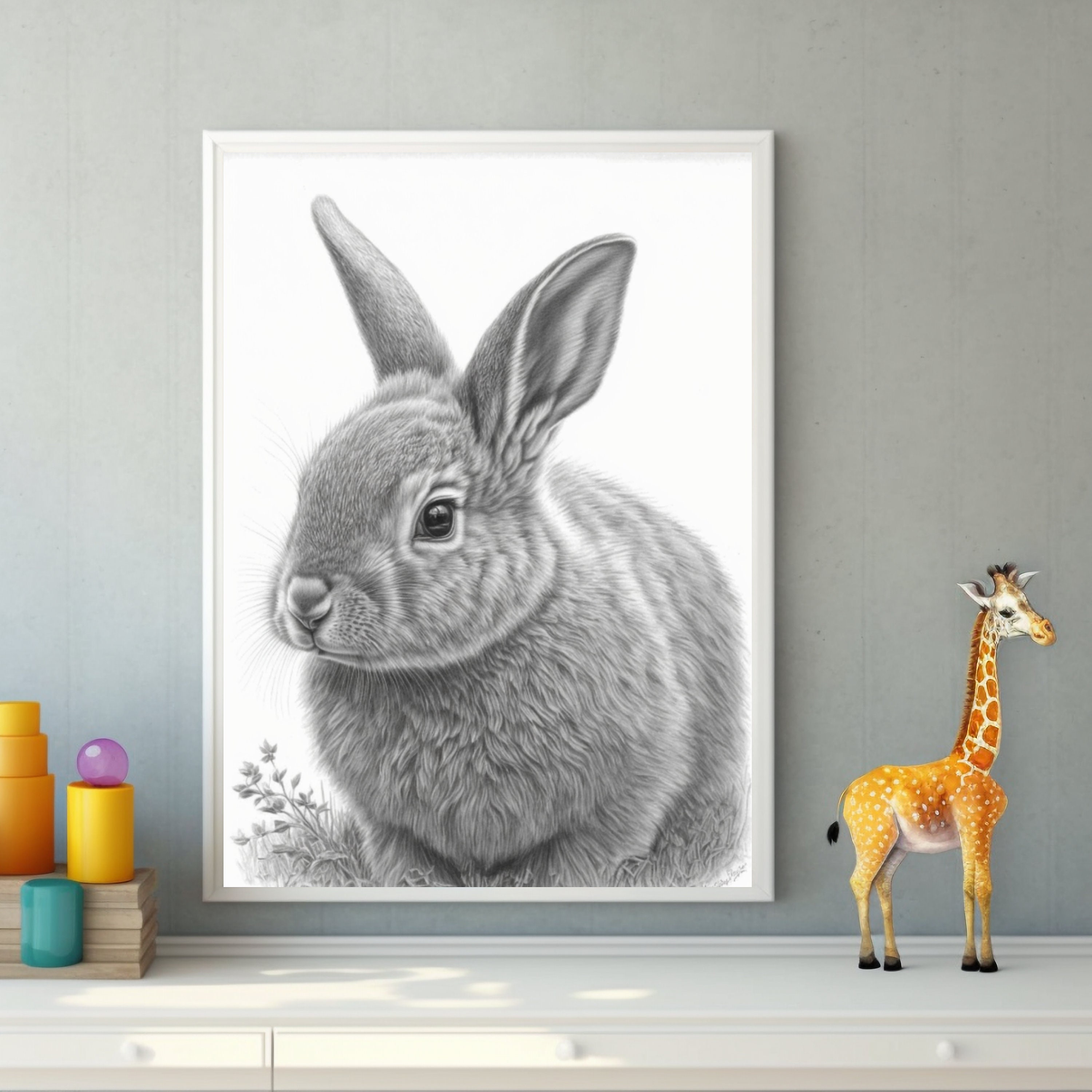 Cute Bunny Pencil Drawing. Printable Download, Bunny, Baby Rabbit ...