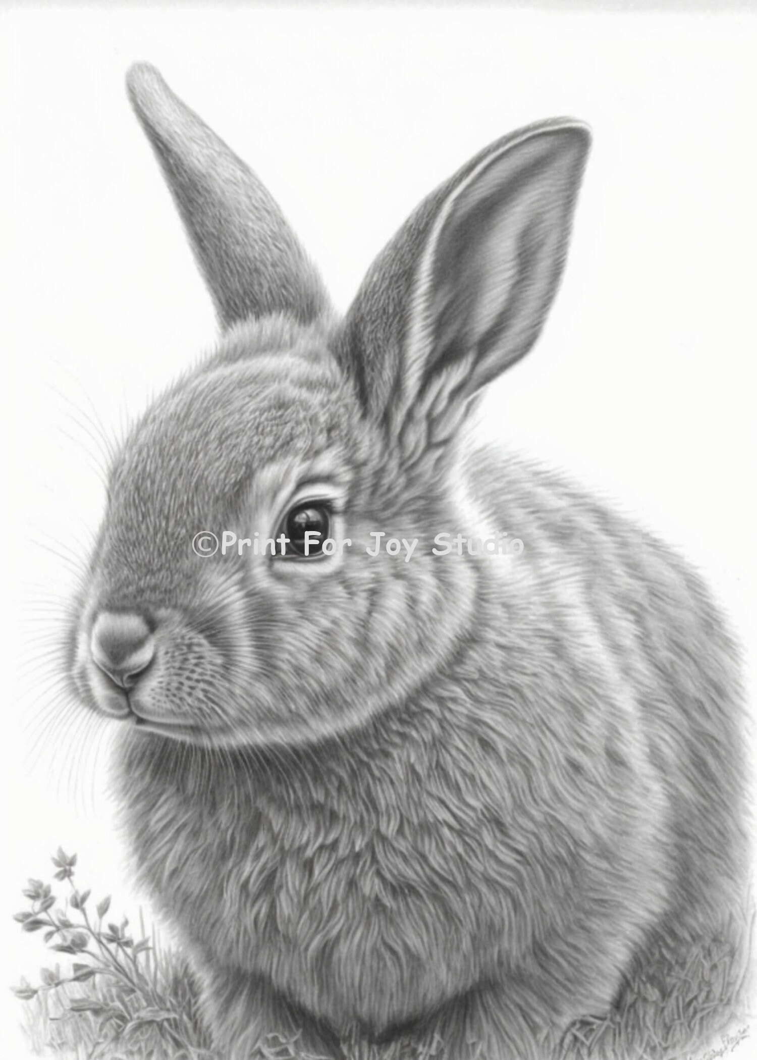 Cute Bunny Pencil Drawing. Printable Download, Bunny, Baby Rabbit ...