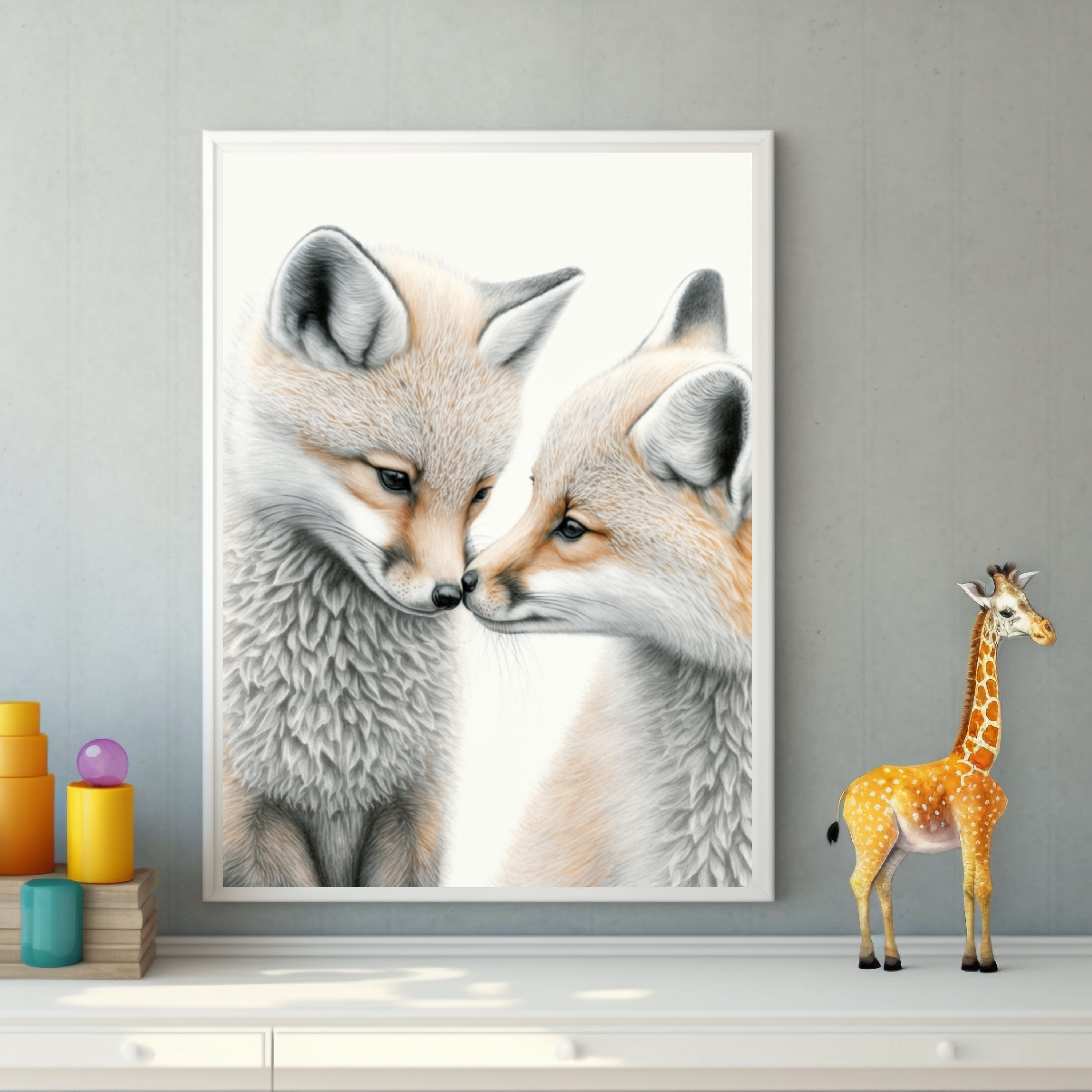 Adorable Arctic Fox Cubs Kissing Color Pencil (Download Now) - Etsy