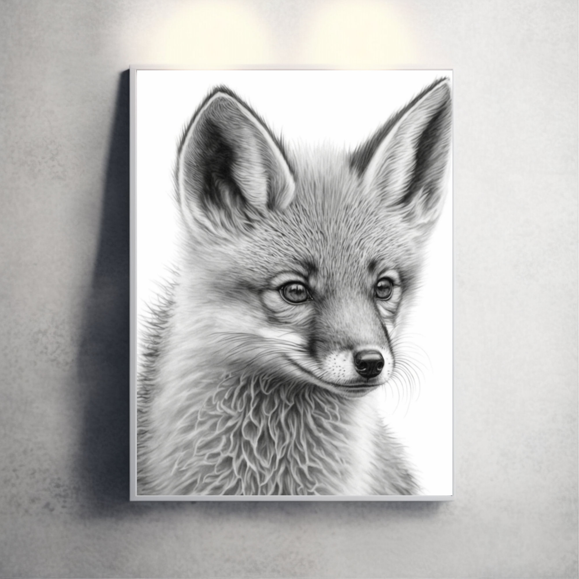 Adorable Fox Cub Pencil Drawing. Printable Download, Fox Cub, Baby Fox ...