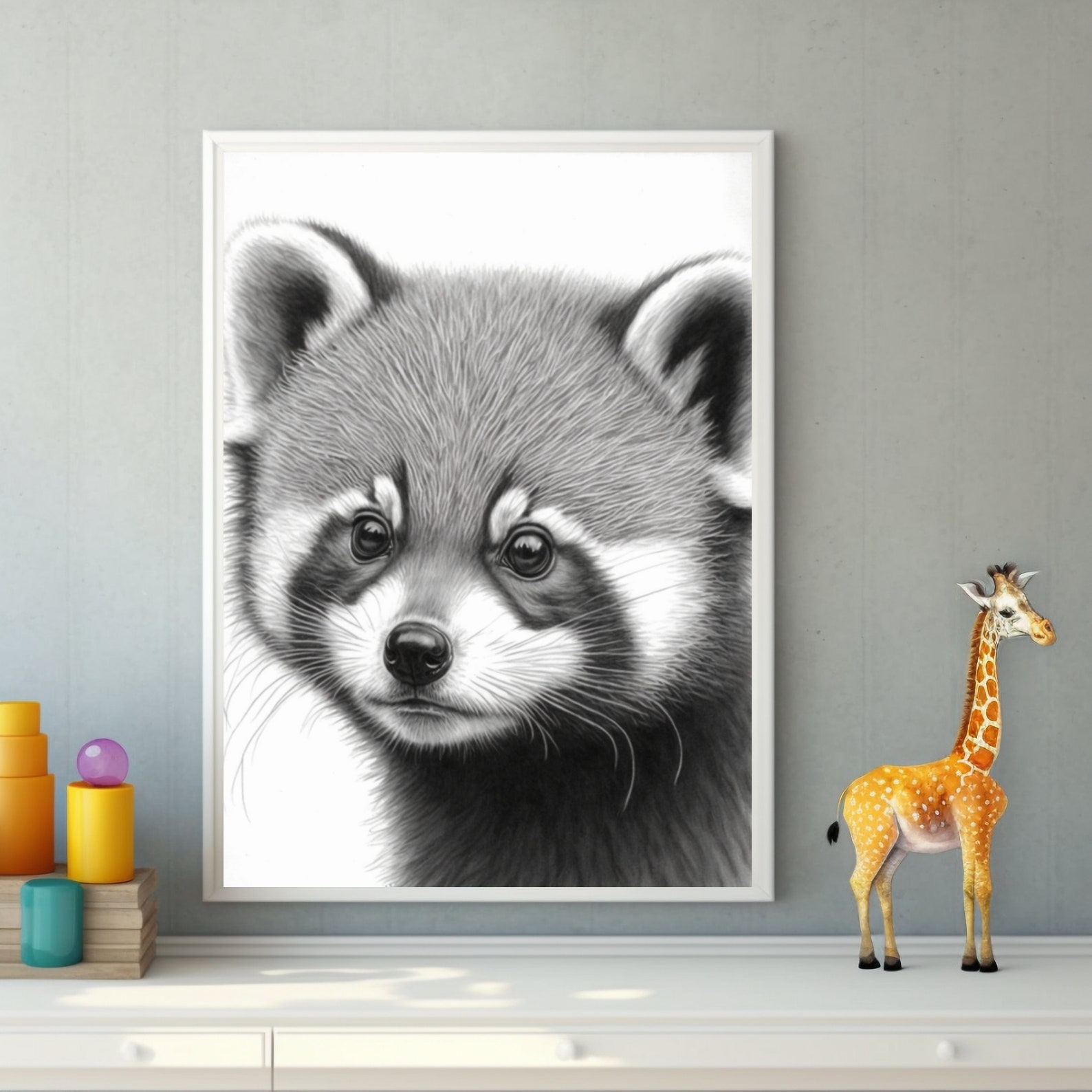 Cute Red Panda Cub Pencil Drawing. Printable Download, Red Panda Cub ...