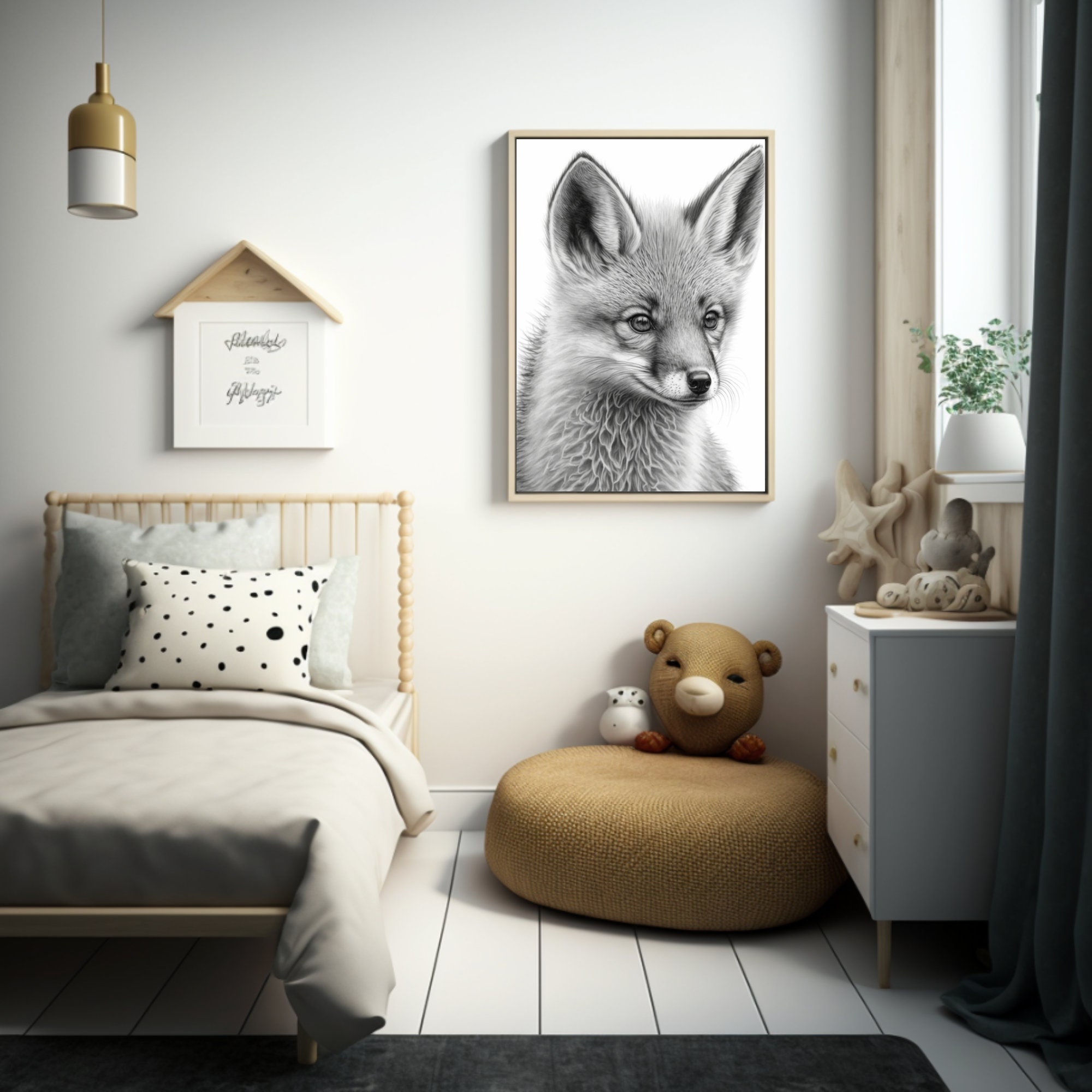 Adorable Fox Cub Pencil Drawing. Printable Download, Fox Cub, Baby Fox ...