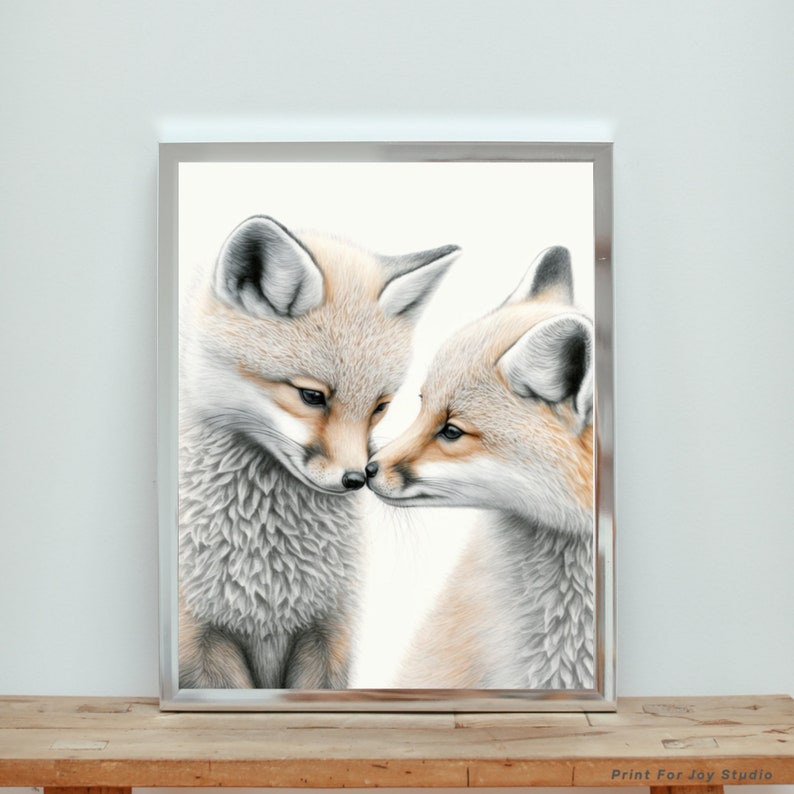 Adorable Arctic Fox Cubs Kissing Color Pencil Drawing. - Etsy