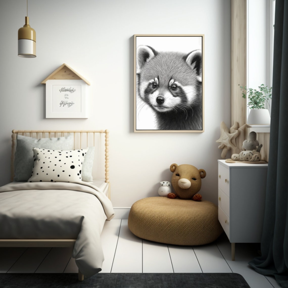 Cute Red Panda Cub Pencil Drawing. Printable Download, Red Panda Cub ...