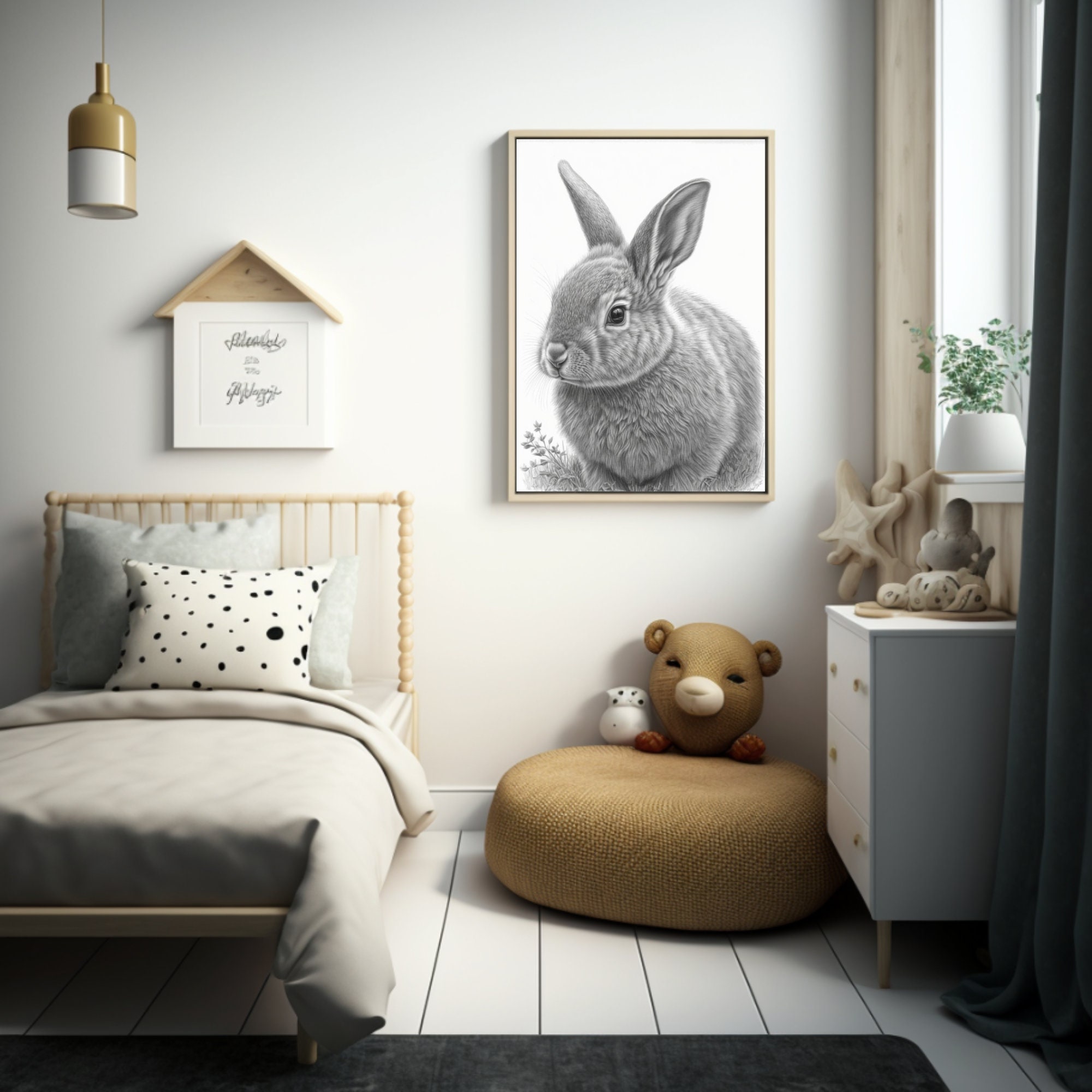 Cute Bunny Pencil Drawing. Printable Download, Bunny, Baby Rabbit ...