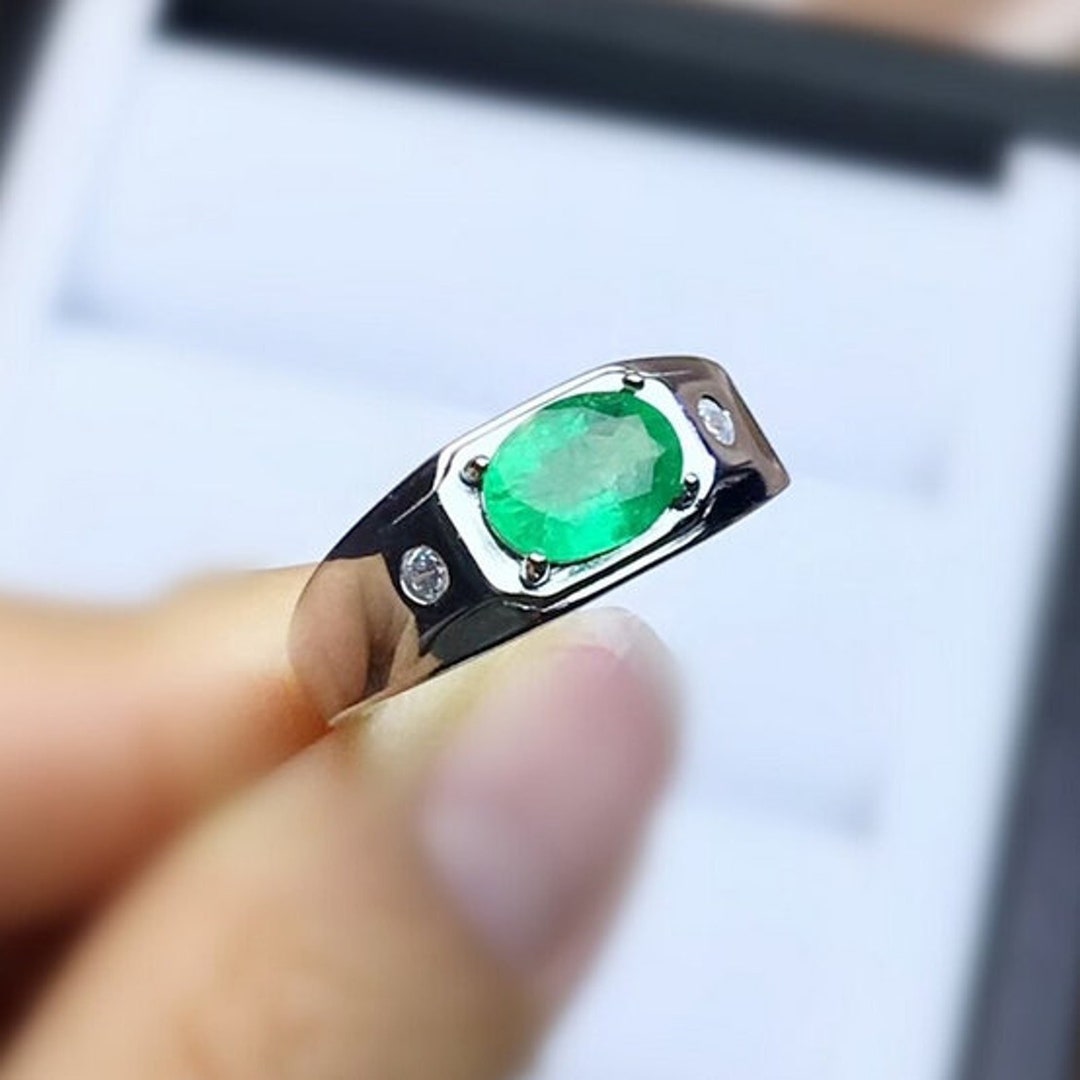 Lab Emerald Ring Men Emerald Ring Oval Shape Unique Emerald - Etsy