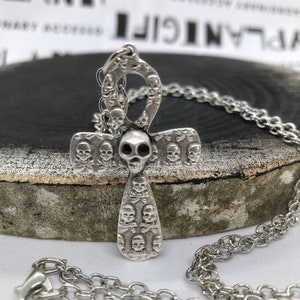 Ankh Cross Skull Necklace | Gothic Cross of Skulls | Ankh Necklace ...