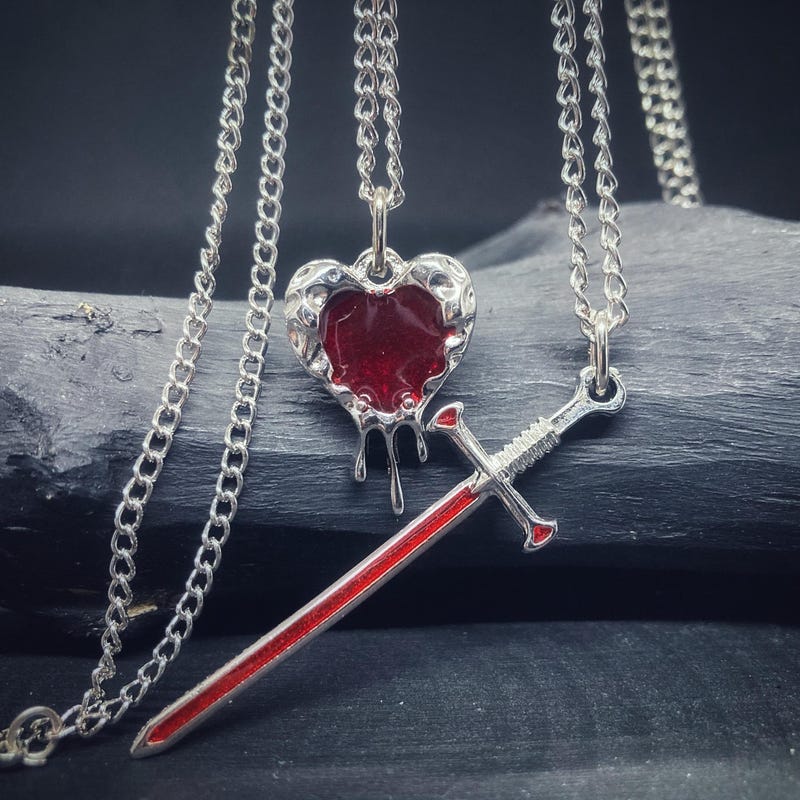 Couple Heart and Sword Necklace - Etsy