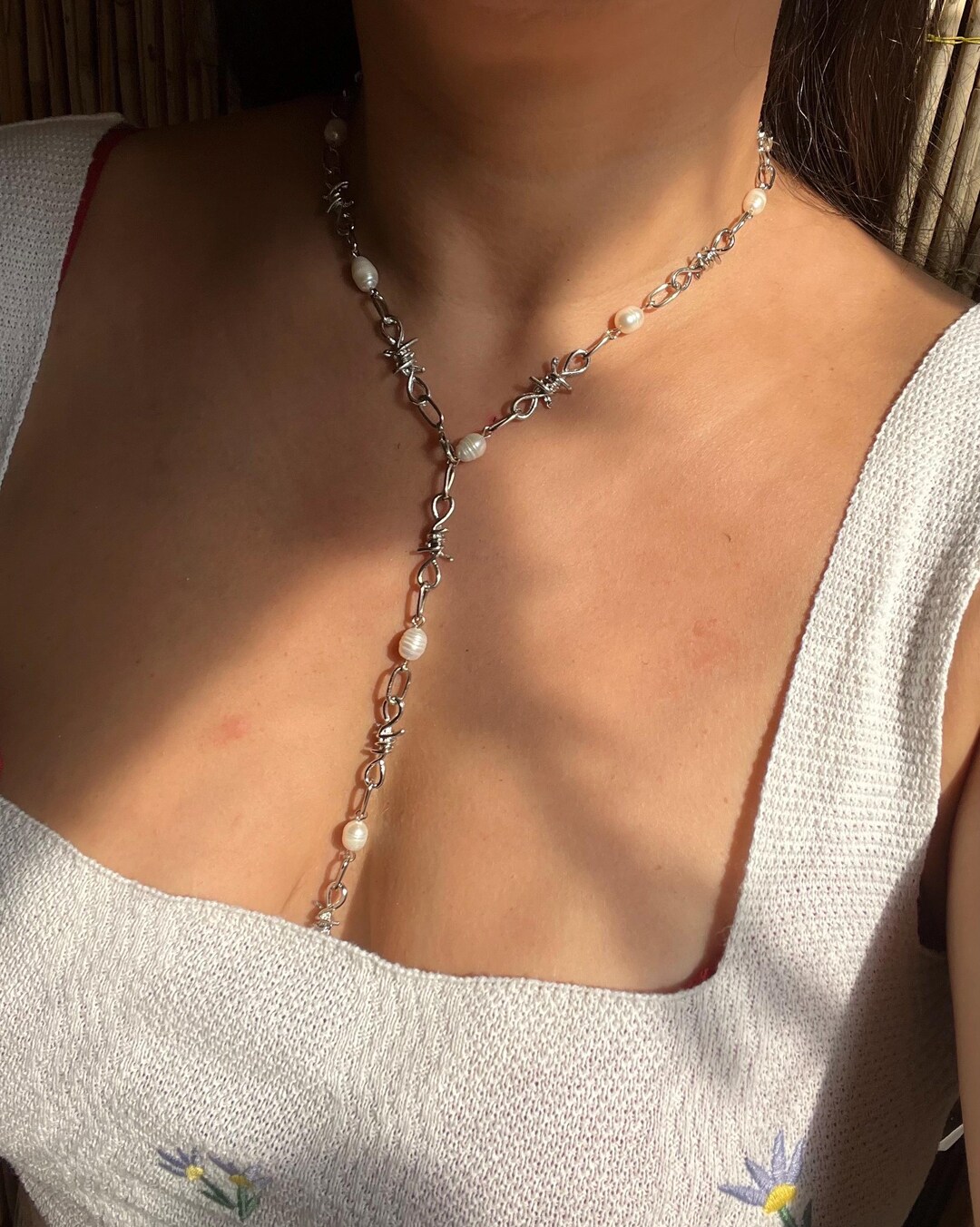 Barbed Wire Pearl Necklace: Silver Plated Gothic Choker - Etsy